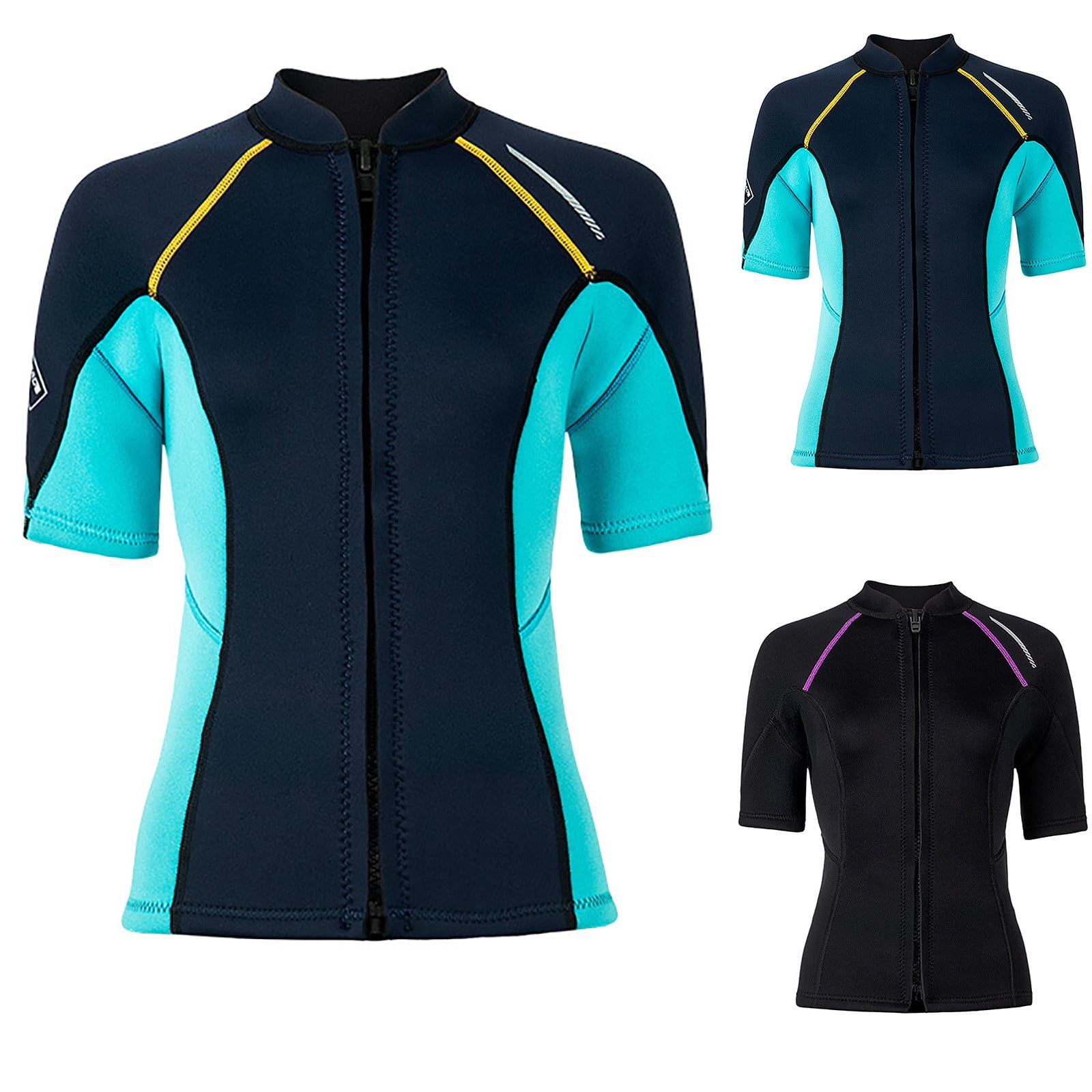 AGWOLF Women 1.5mm Wetsuit Front Zipper Diving Shirt Short Sleeve Swim ...