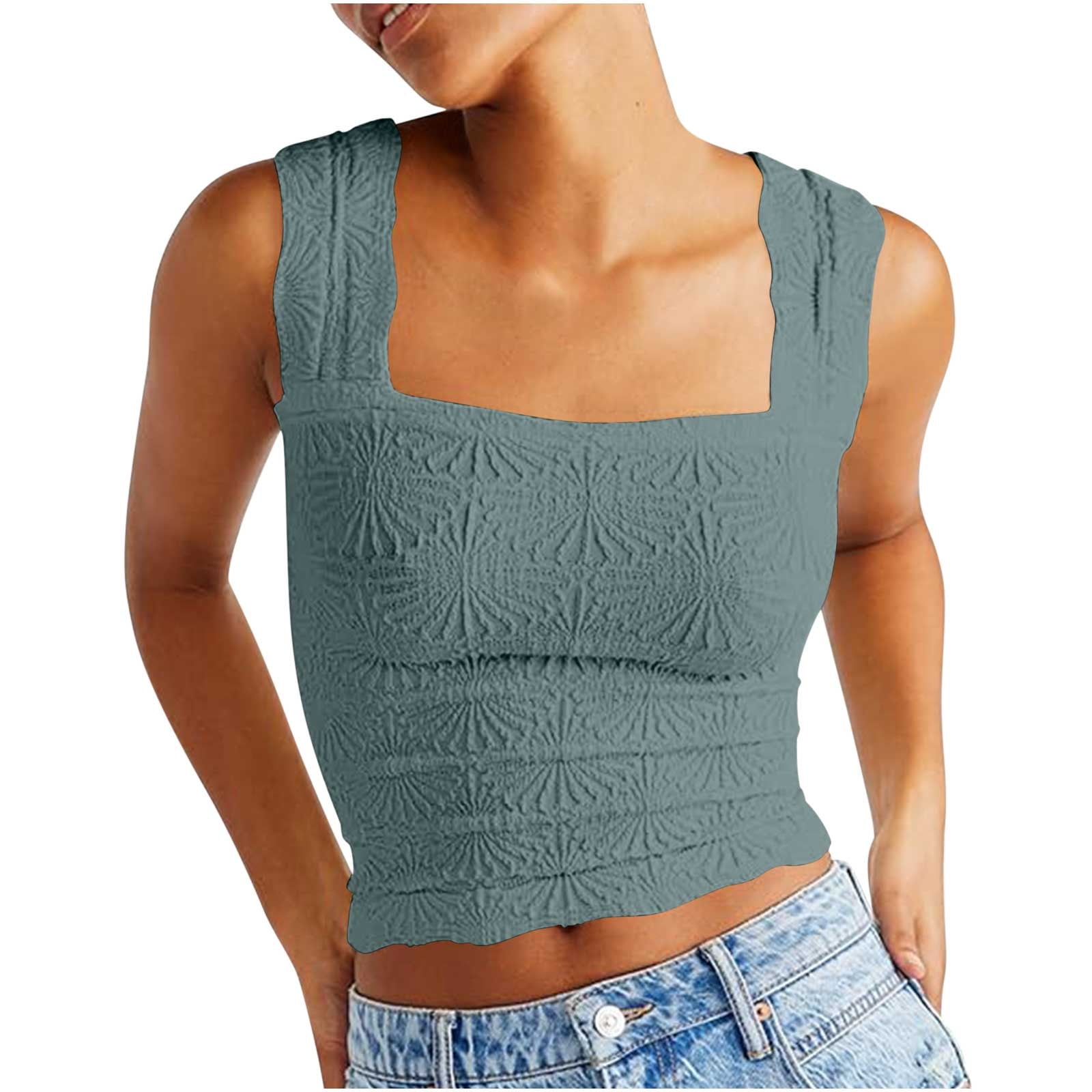 AGWOLF Women Square Neck Tank Top Wide Straps Crop Tank Tops Flower ...