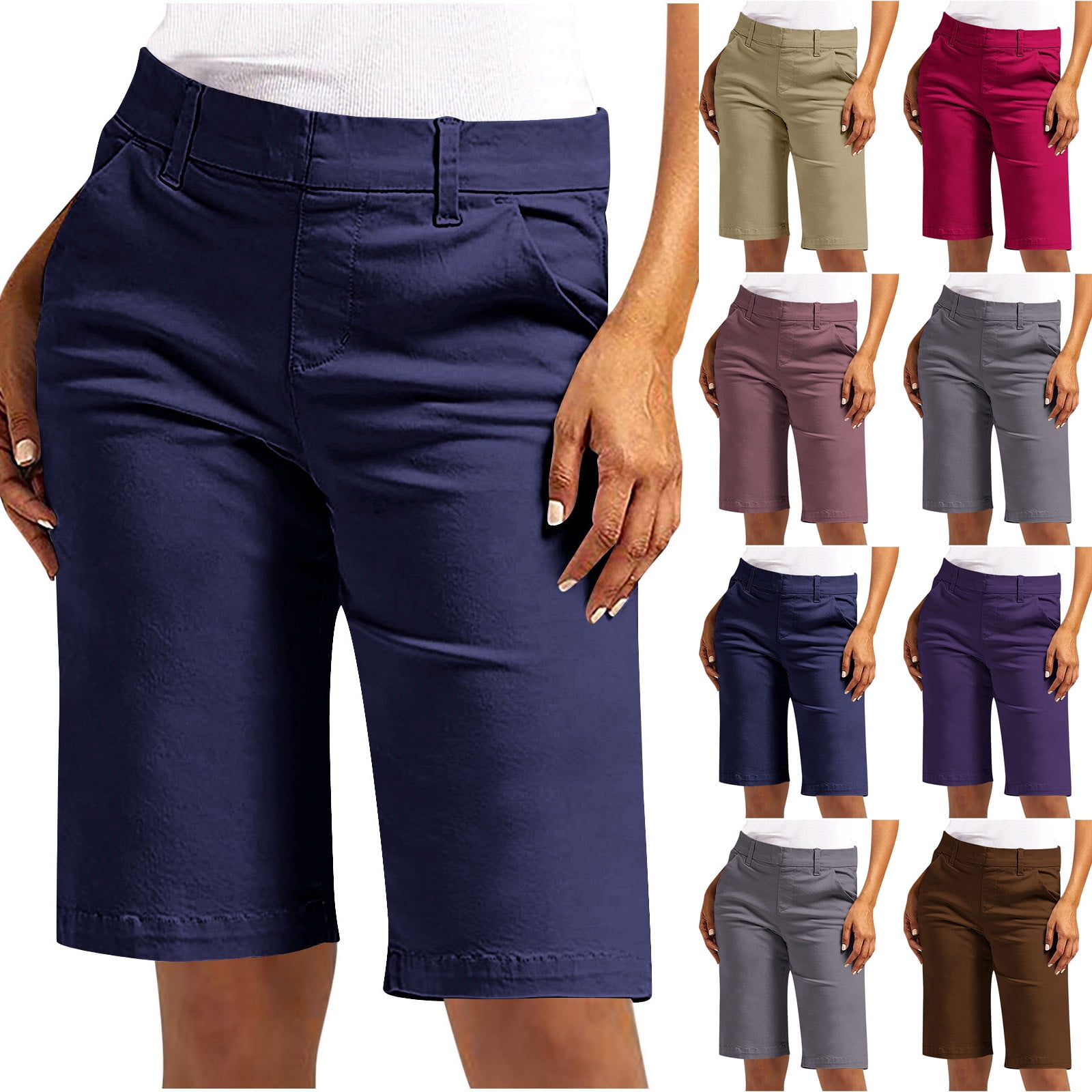 AGWOLF Women's Bermuda Shorts Dressy Casual Loose Fit Stretchy Twill ...