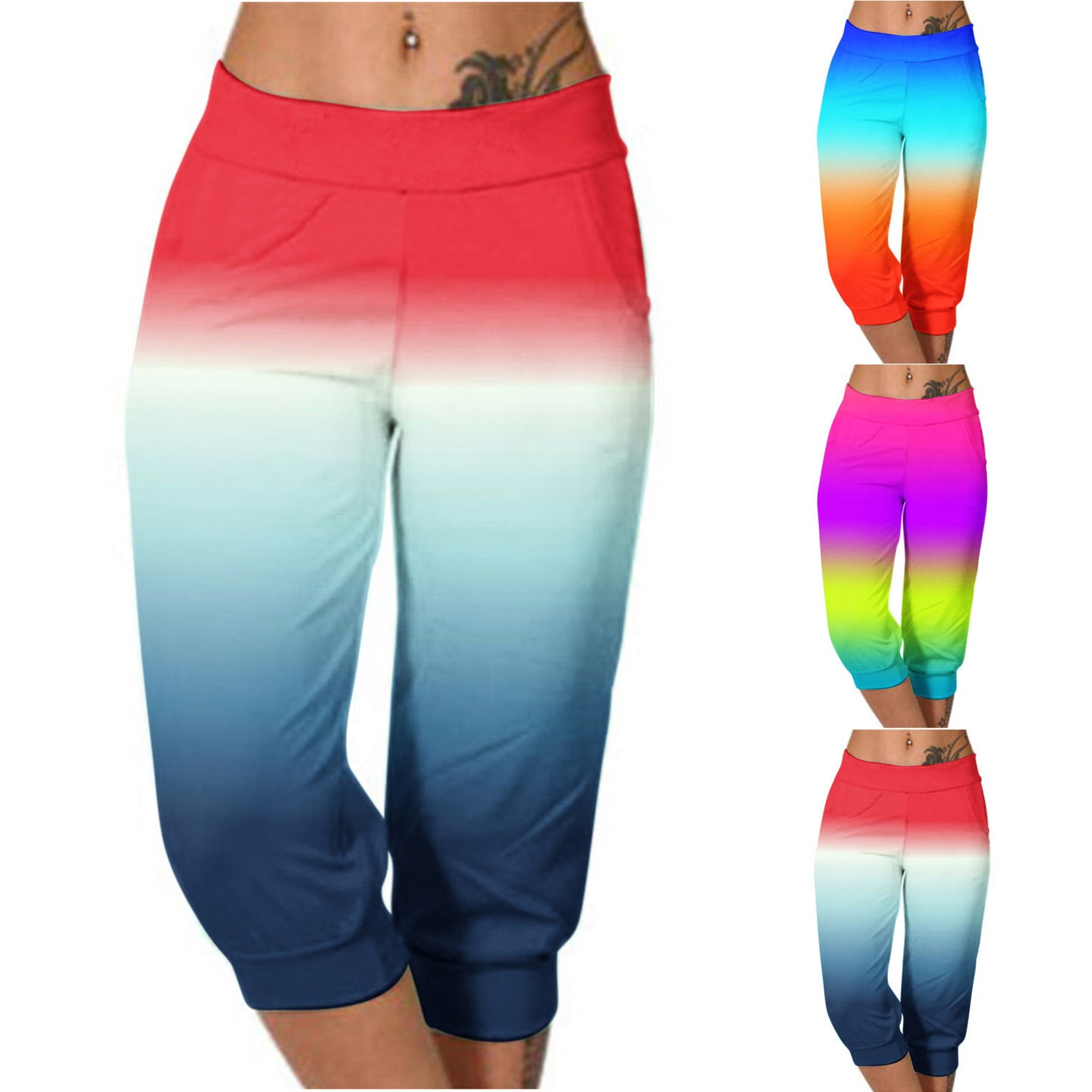 AGWOLF Women's Capri Joggers with Pockets Drawstring Elastic Waisted ...