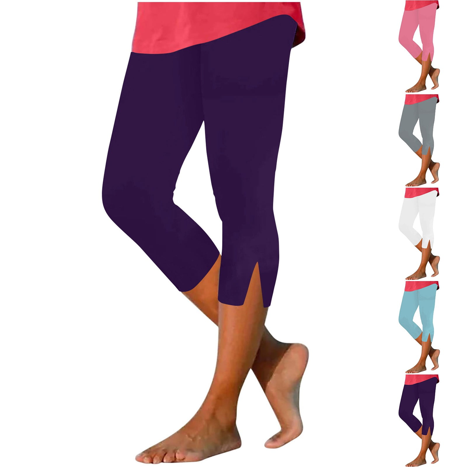 AGWOLF Women's Capri Yoga Pants Stretchy High Waist Capris Legging ...