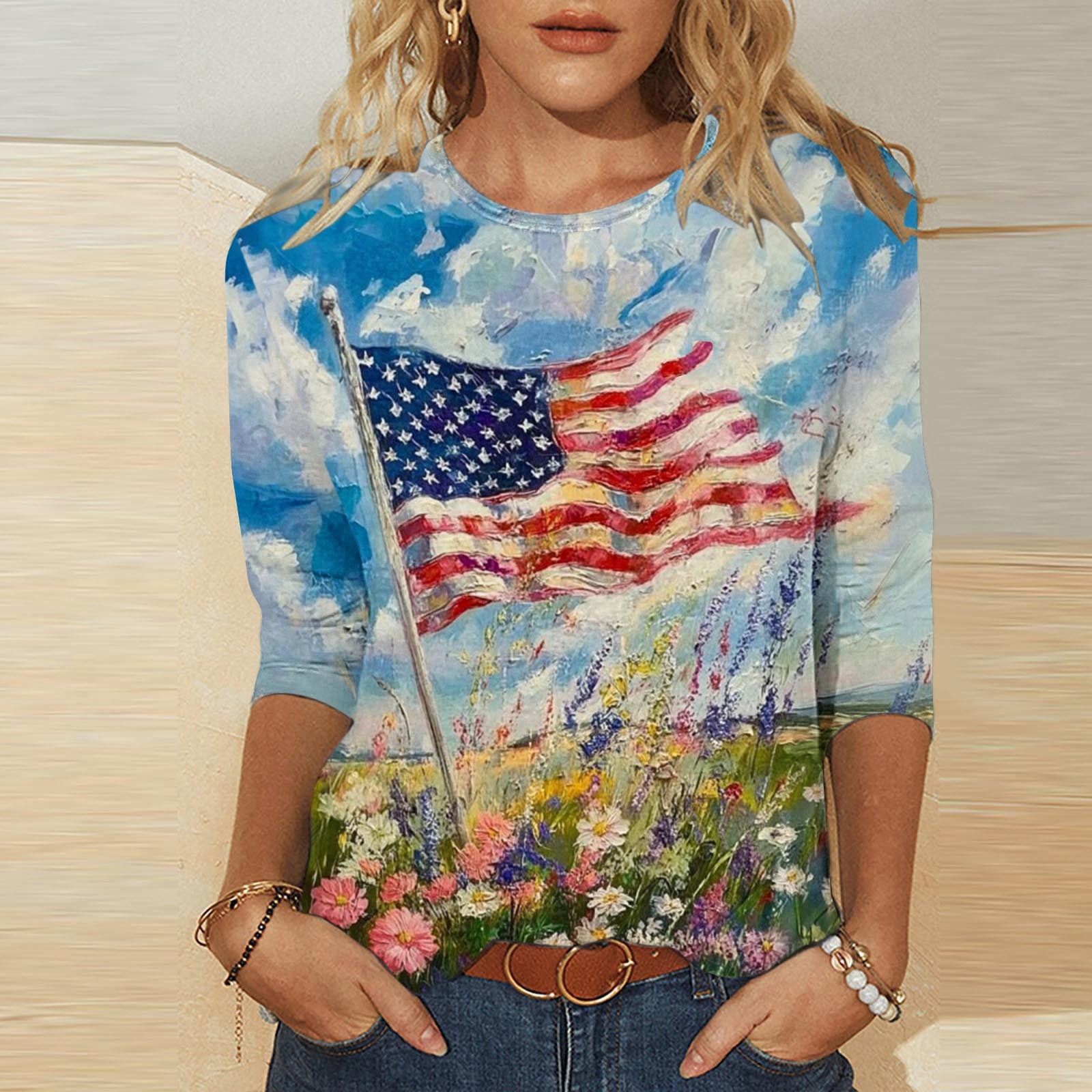 AGWOLF Women's Independence Day Shirts Funny American Flag Graphic ...