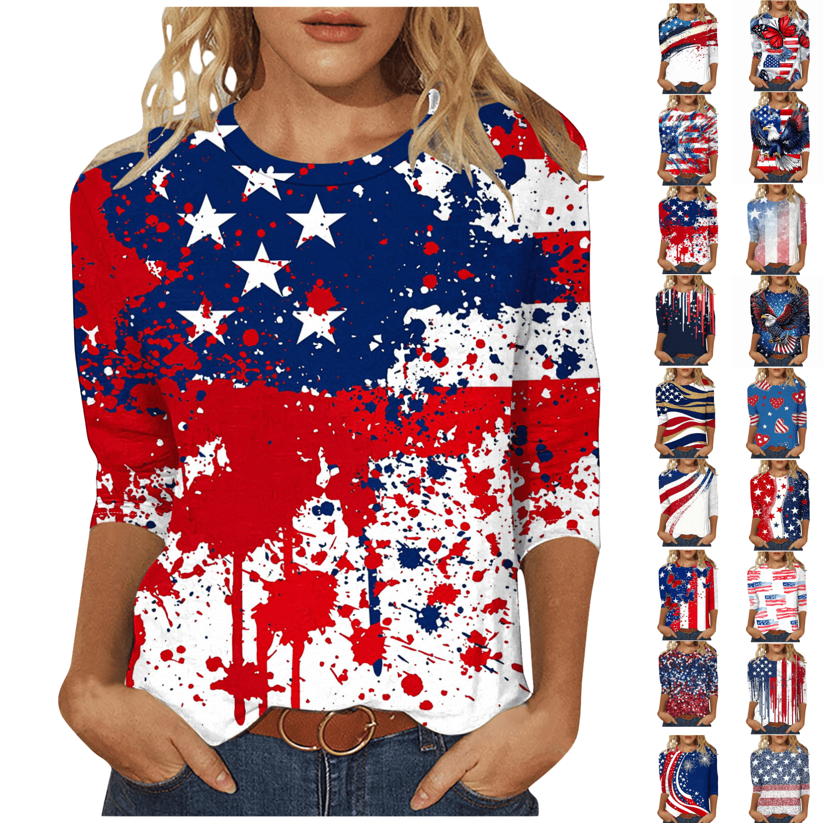 AGWOLF Women's Independence Day Tops Plus Size Patriotic Red White and ...