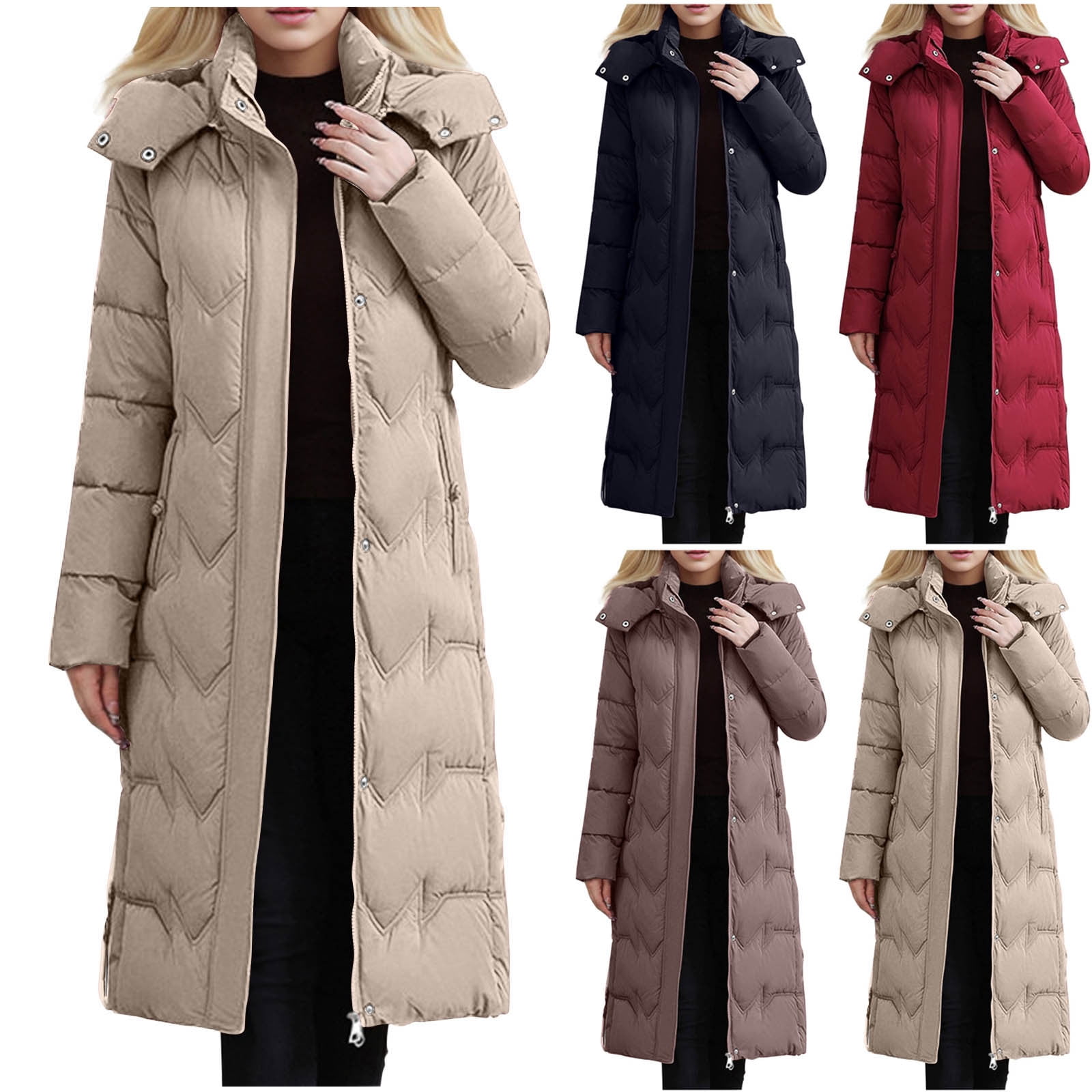 AGWOLF Women's Long Puffer Jackets with Hood Lightweight Zip Up Winter ...