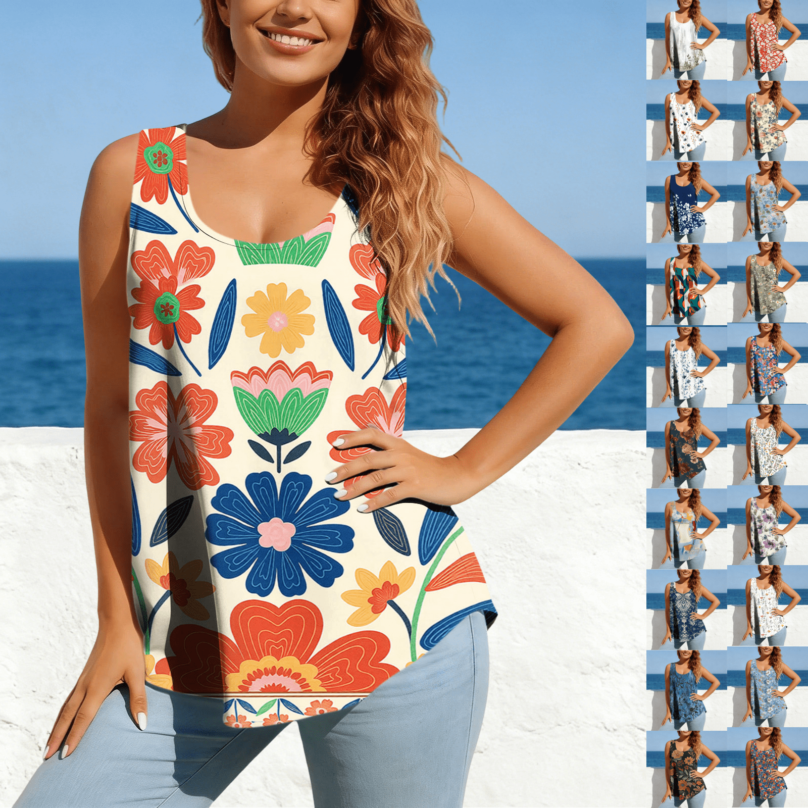 AGWOLF Women's Plus Size Tank Tops Loose Fit Square Neck Tunic Blosues ...
