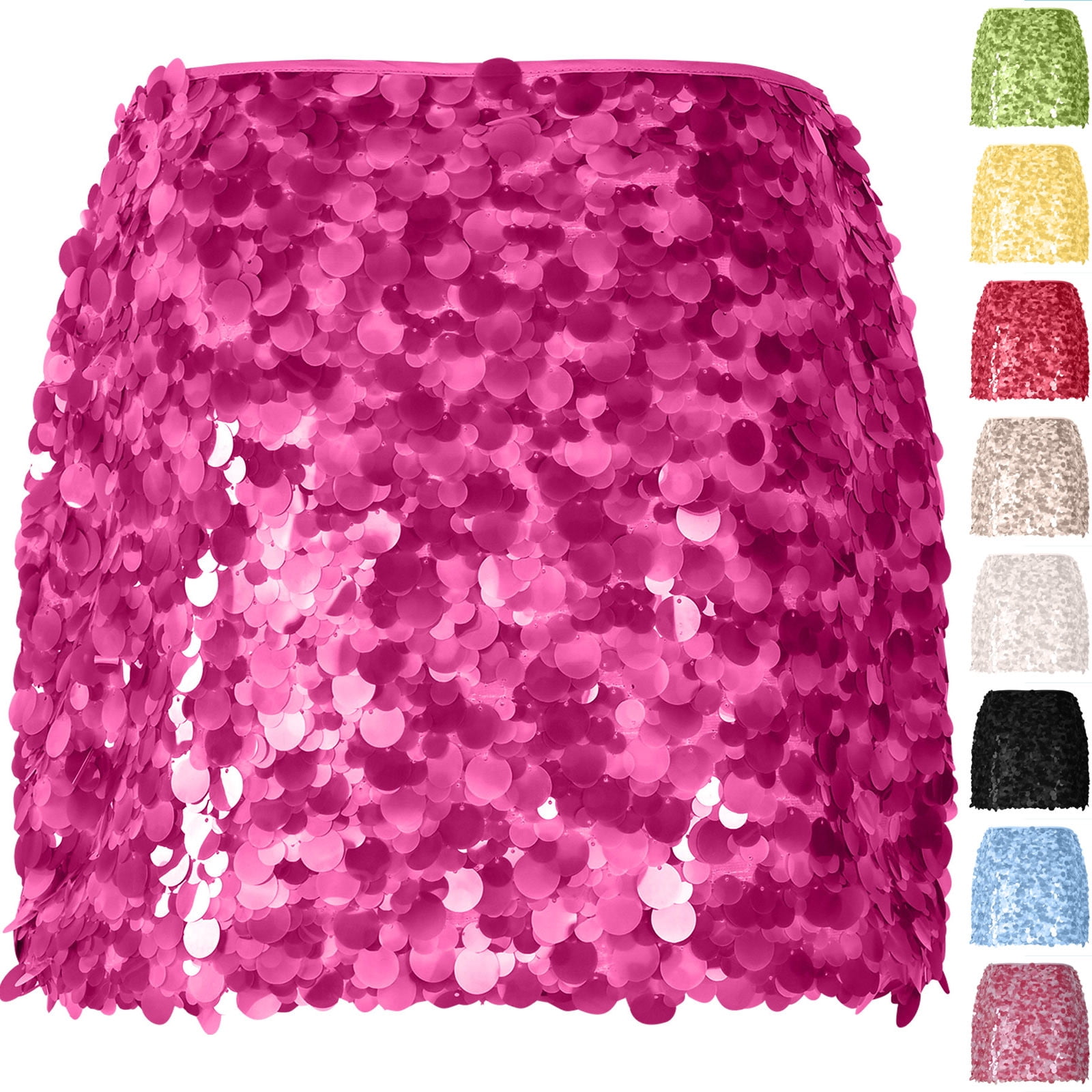 AGWOLF Women's Sequin Skirt Sparkle Stretchy Bodycon Mini Skirts Night ...