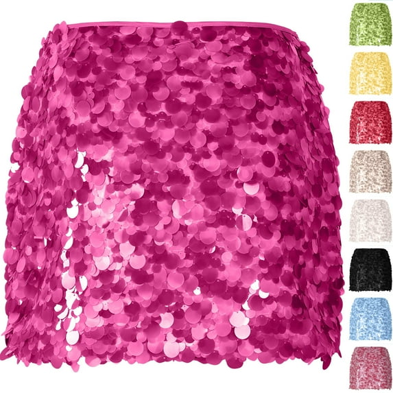 AGWOLF Women's Sequin Skirt Sparkle Stretchy Bodycon Mini Skirts Night ...