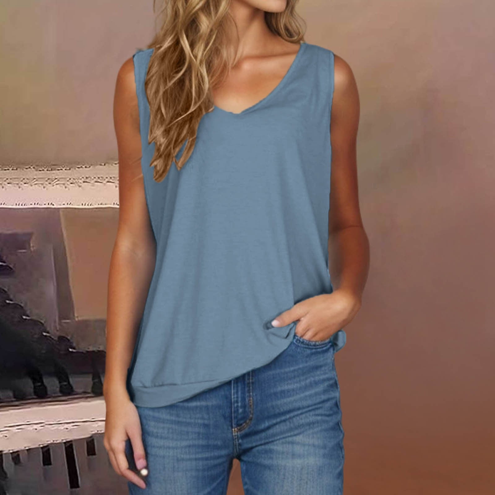 AGWOLF Women's Tank Tops Cozy Sleeveless V Neck Tanks Summer Shirts for ...