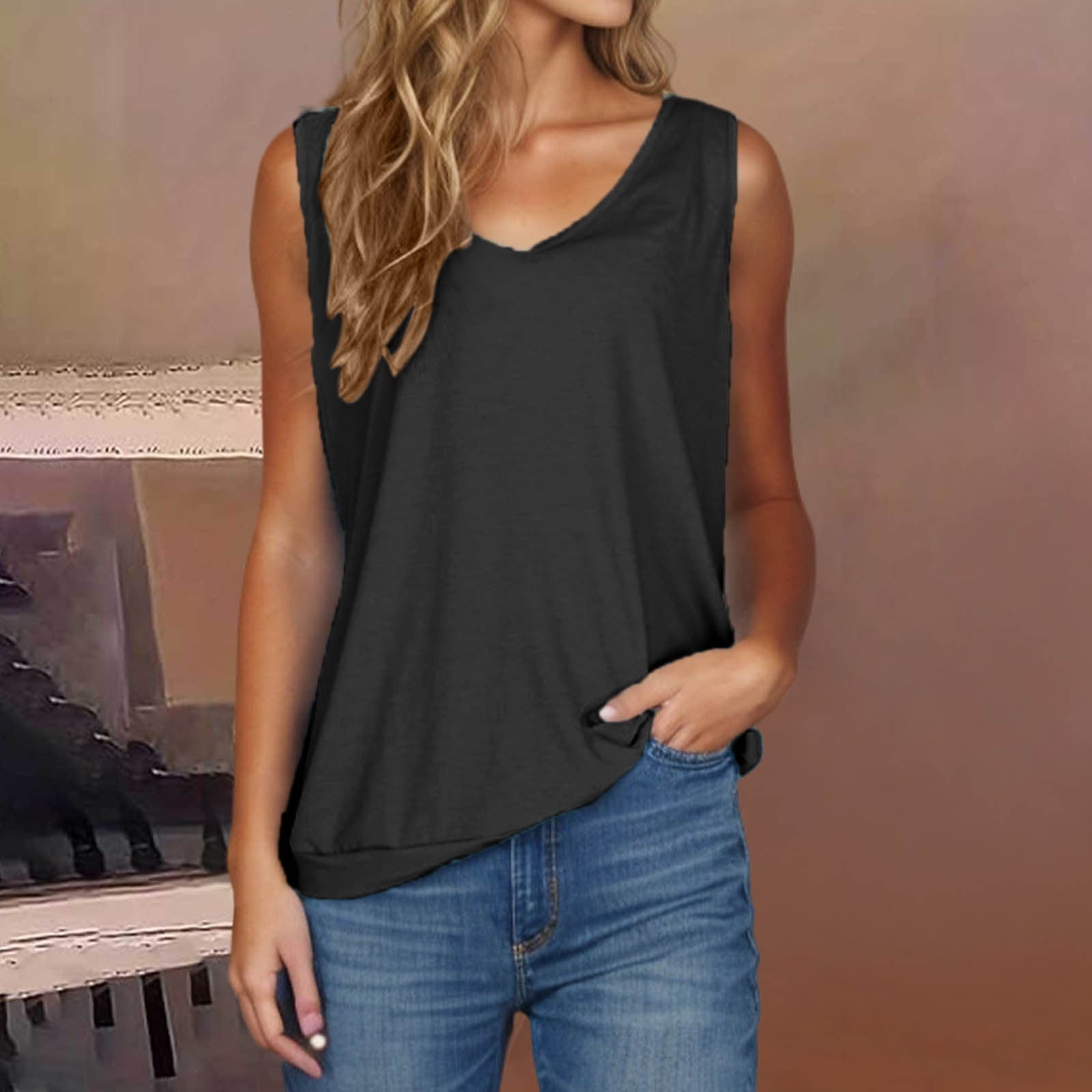 AGWOLF Women's Tank Tops Cozy Sleeveless V Neck Tanks Summer Shirts for ...