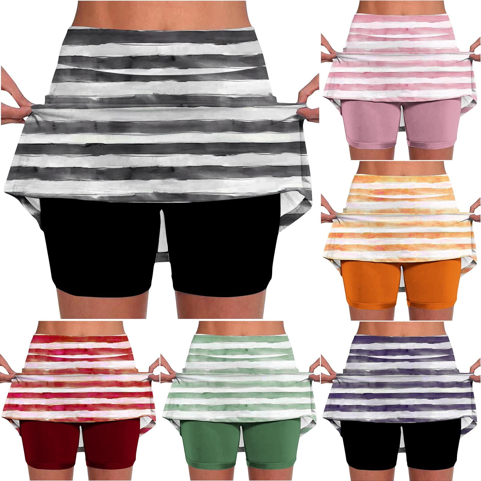 AGWOLF Women's Tennis Athletic Skort with Inner Short Trendy Stripes ...