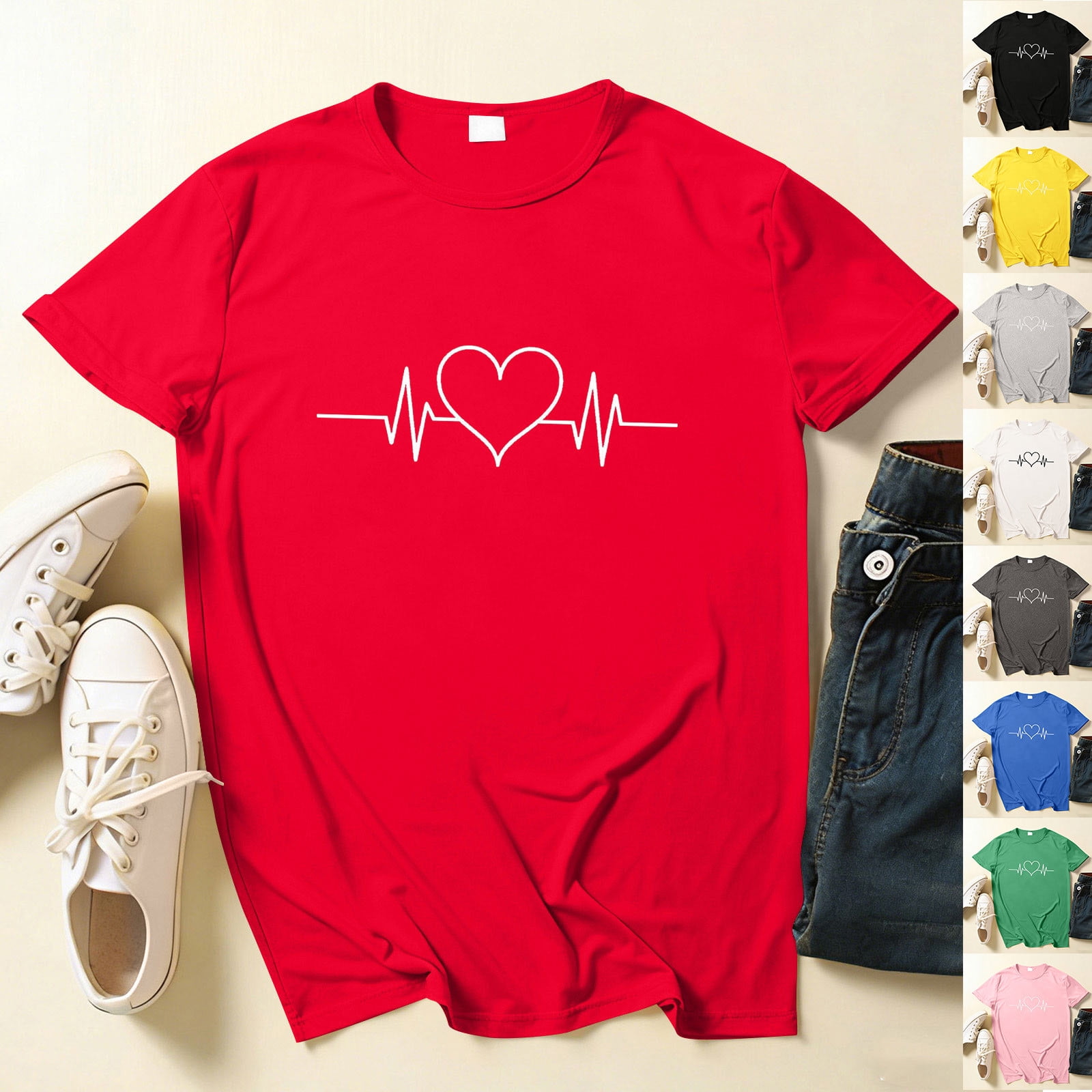 AGWOLF Women's Valentines T Shirts Plus Size Short Sleeve Shirts Cute ...