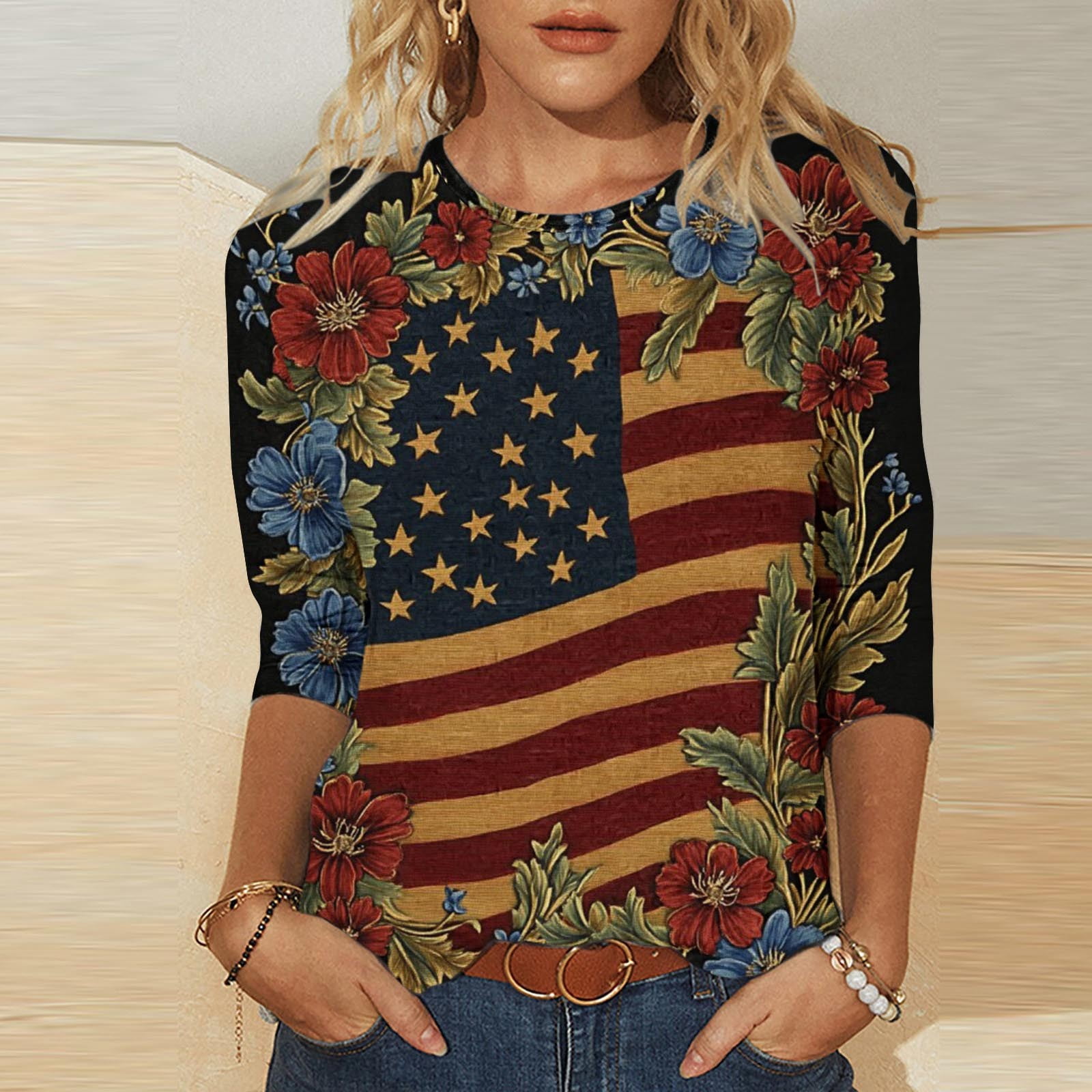 AGWOLF Womens 4th of July Shirts Plus Size Patriotic Red White and Blue ...