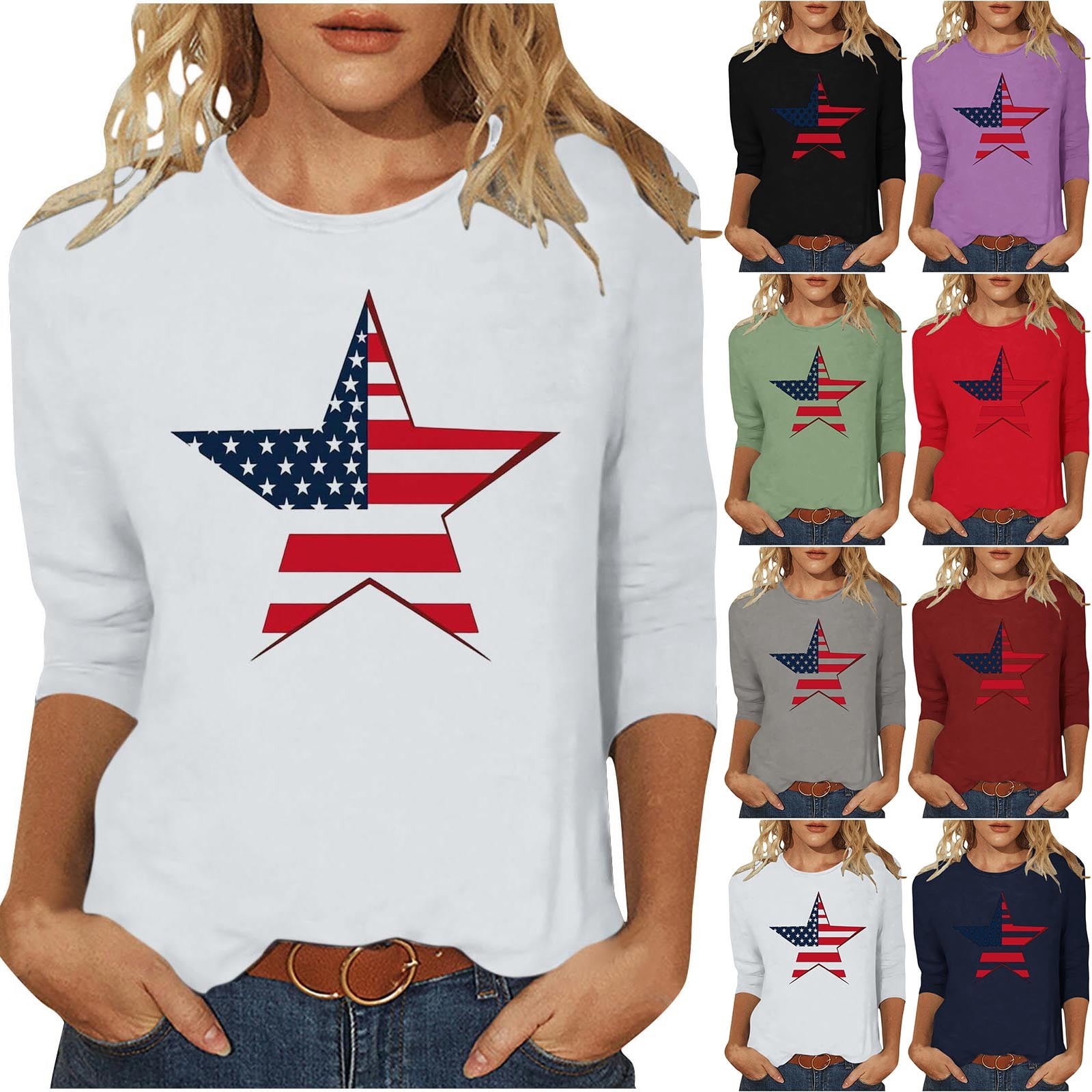 AGWOLF Womens 4th of July Shirts Plus Size Patriotic USA Flag Graphic T ...