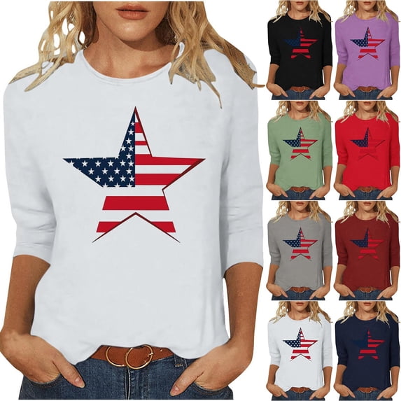 AGWOLF Womens 4th of July Shirts Plus Size Patriotic USA Flag Graphic T ...