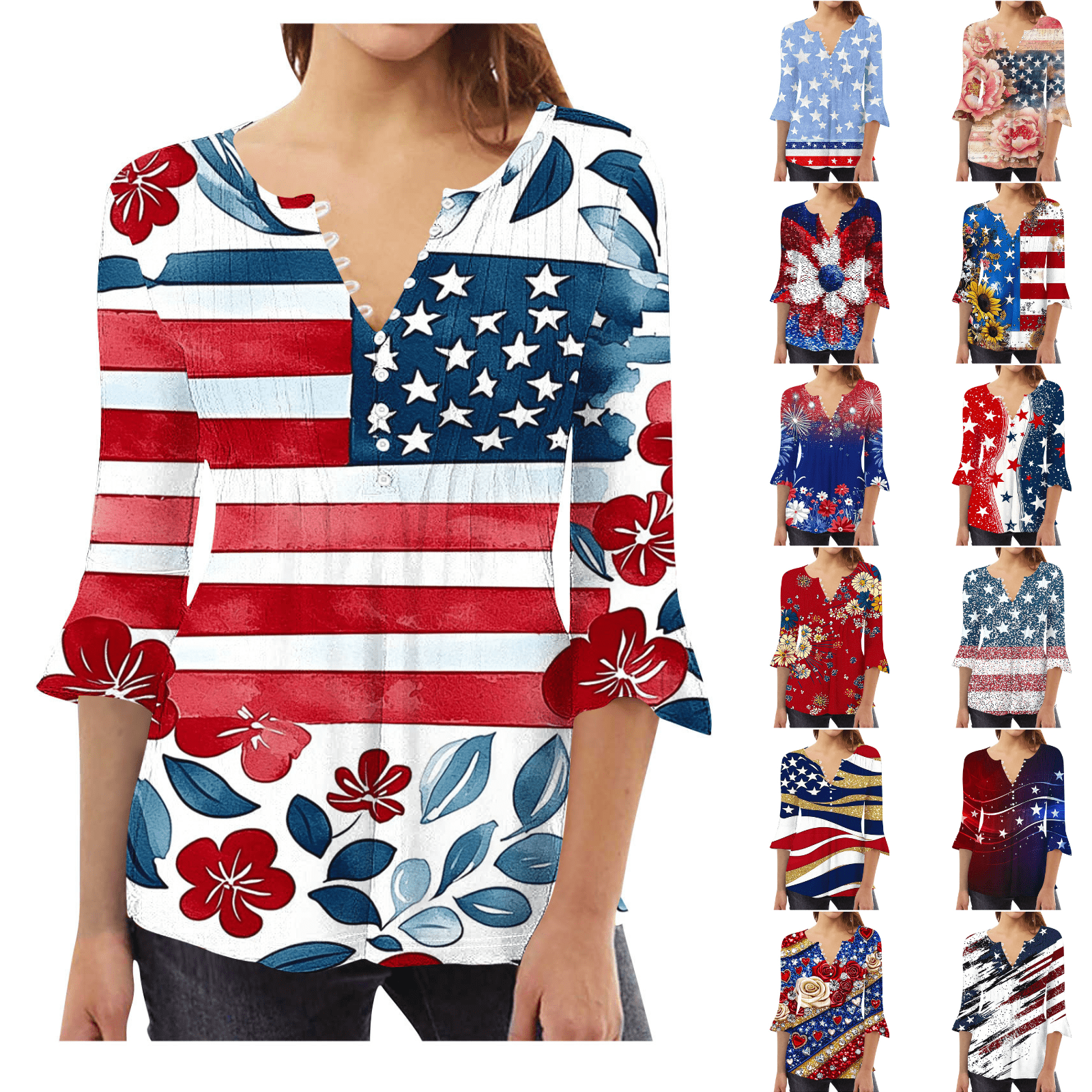 AGWOLF Womens 4th of July Tops Funny American Flag Print Patriotic Tees ...
