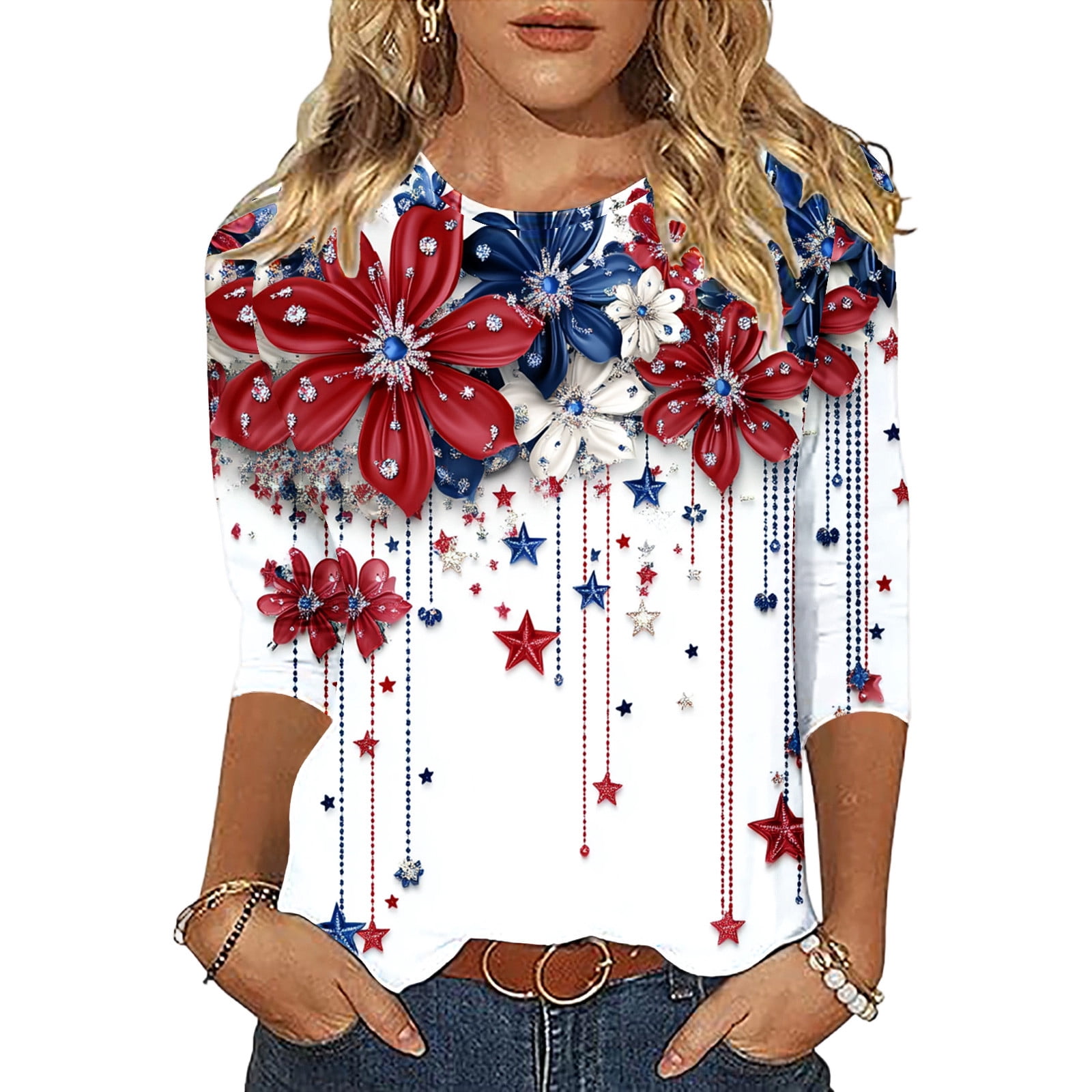 AGWOLF Womens 4th of July Tops Plus Size Patriotic USA Flag Pattern ...