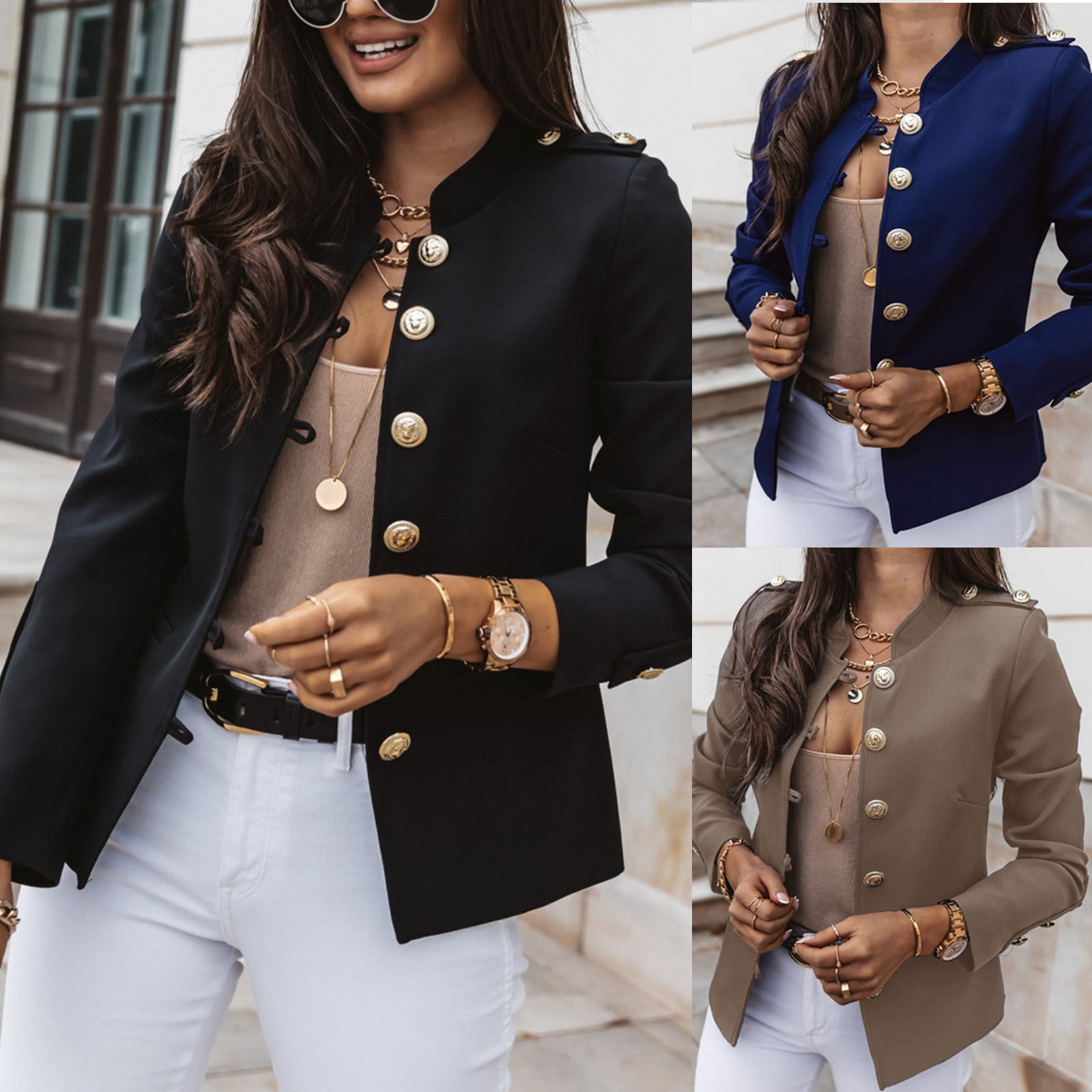 AGWOLF Womens Blazer Casual Single Breasted Suit Jacket Open Front ...