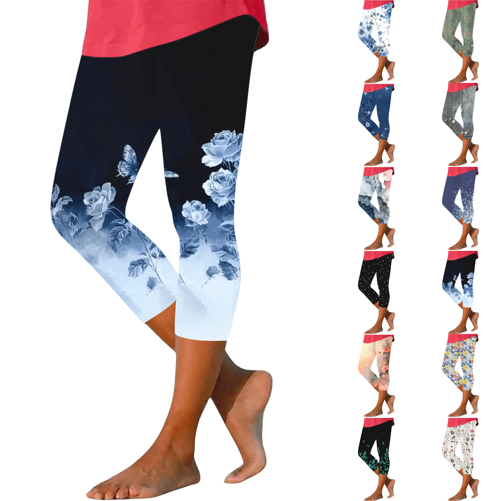 AGWOLF Womens Boho Capri Leggings Plus Size Tummy Control Yoga Capris ...