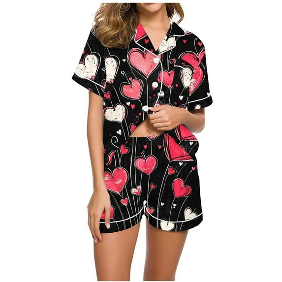 AGWOLF Womens Button Down Pajamas Set Short Sleeve Heart Graphic Tees ...