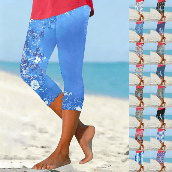 AGWOLF Womens Capri Leggings Plus Size Vintage Boho Floral Print ...