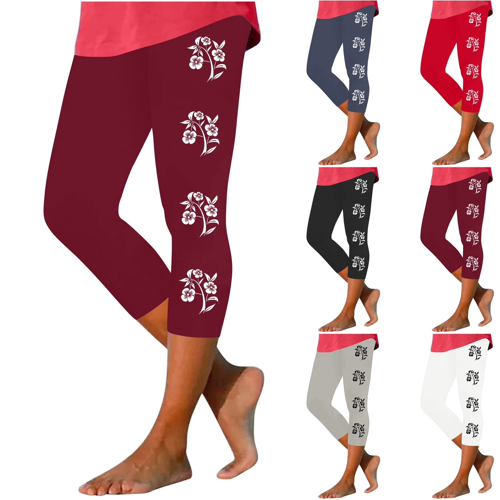 AGWOLF Womens Capri Leggings Summer Casual Knee Length Capris Workout ...