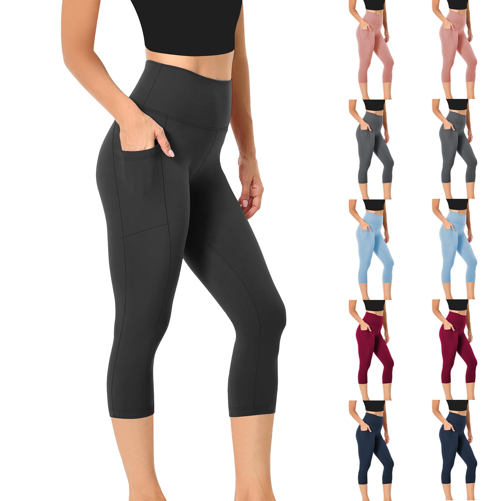AGWOLF Womens Capri Leggings with Pockets High Waisted Capri Leggings ...