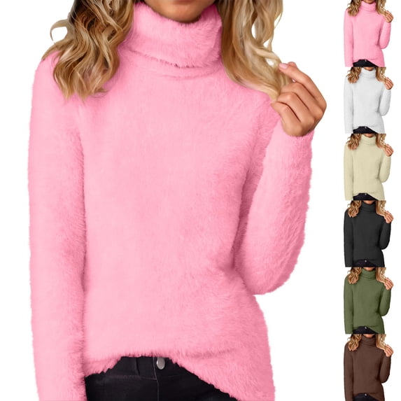 AGWOLF Womens Cozy Sweaters Fuzzy Fleece Turtle Neck Jumpers Soft Long ...