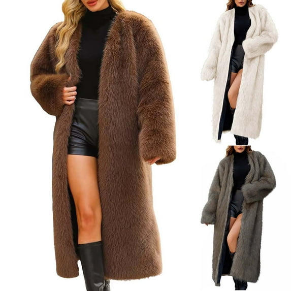 AGWOLF Womens Faux Fur Jackets Thick Open Front Luxury Coats Fuzzy ...