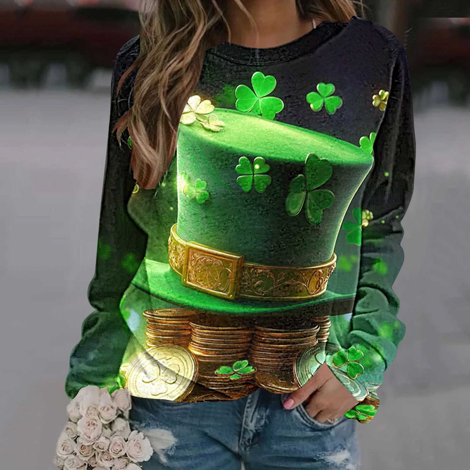 AGWOLF Womens Funny Shamrock Graphic Tees Cute Pot of Gold Print Shirts ...