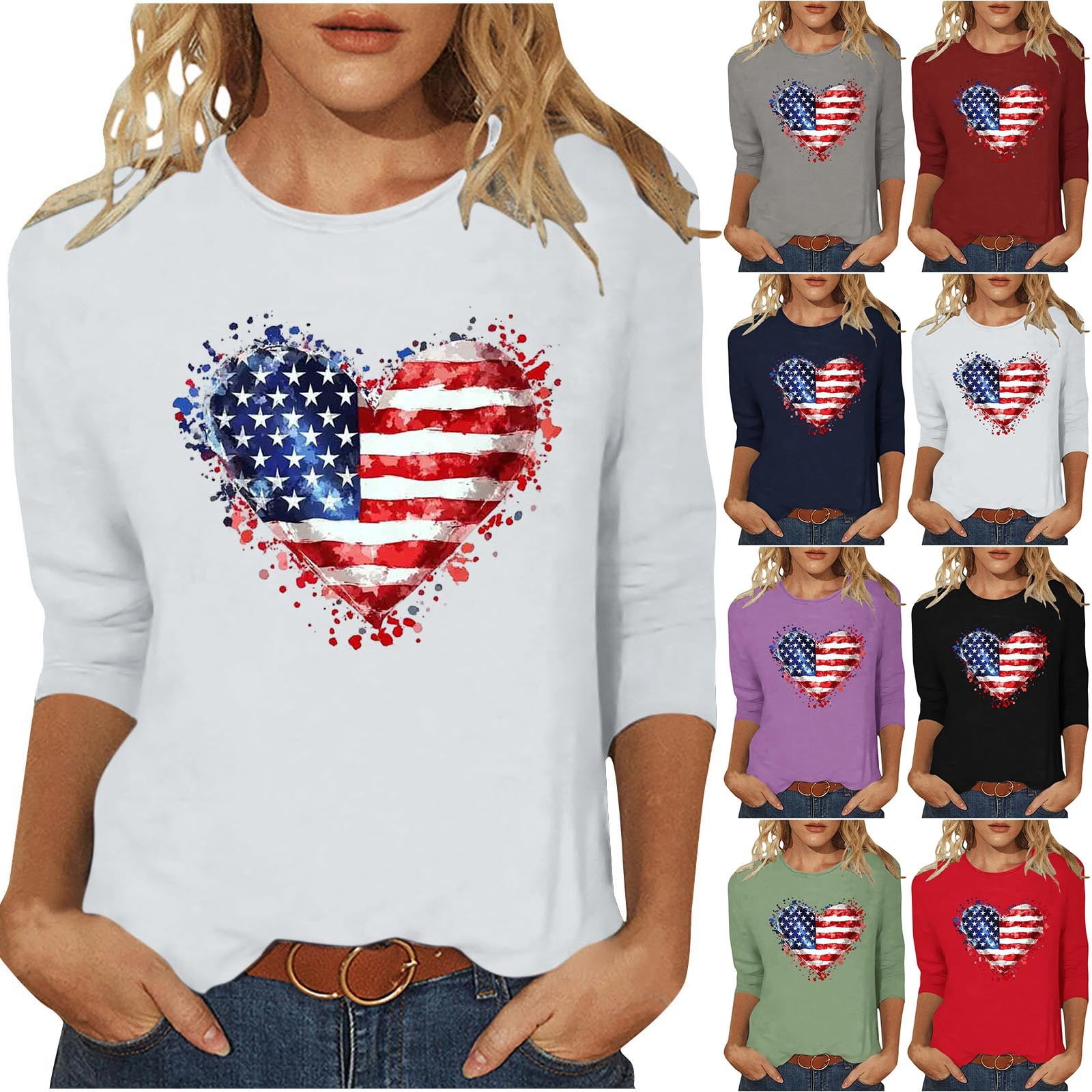 AGWOLF Womens Independence Day Shirts Funny American Flag Print ...