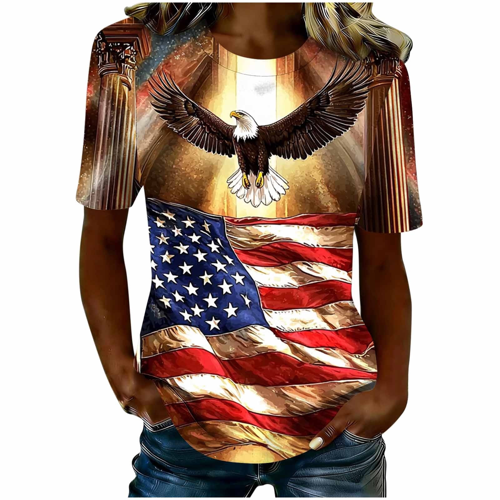 AGWOLF Womens Independence Day Shirts Funny Patriotic USA Flag Pattern ...