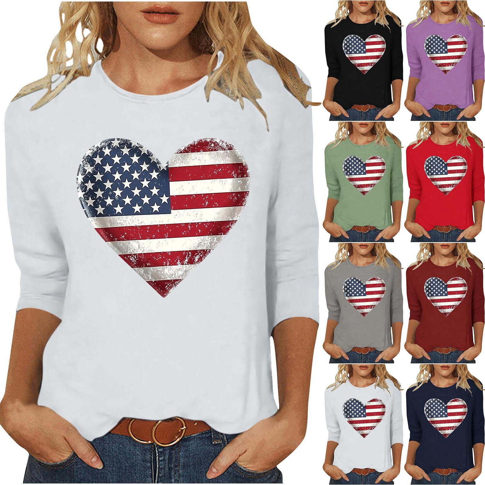 AGWOLF Womens Independence Day Shirts Summer American Flag Print ...