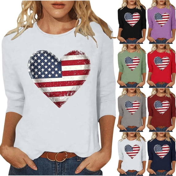 AGWOLF Womens Independence Day Shirts Summer American Flag Print ...