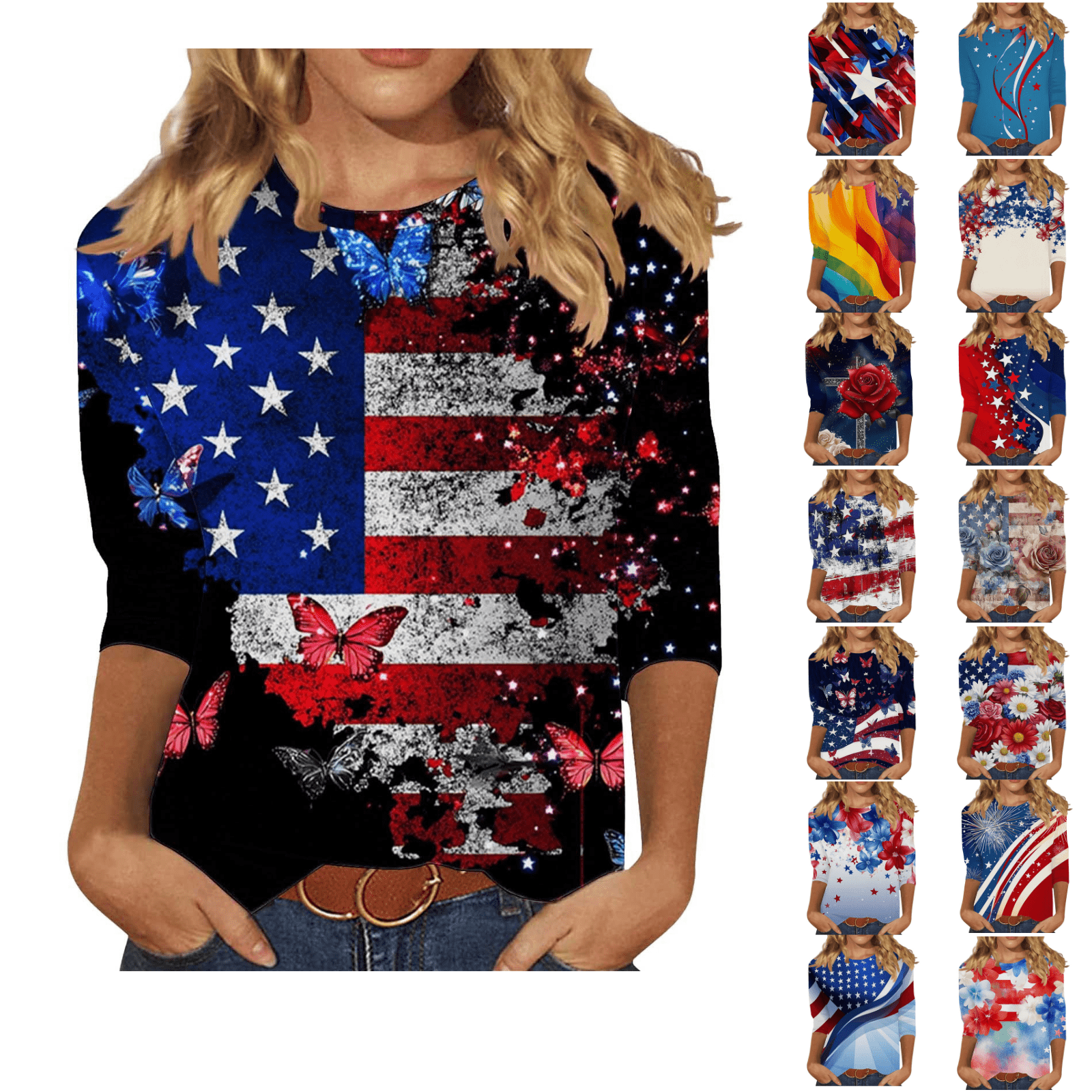 AGWOLF Womens Independence Day Tops Funny Patriotic USA Flag Graphic ...