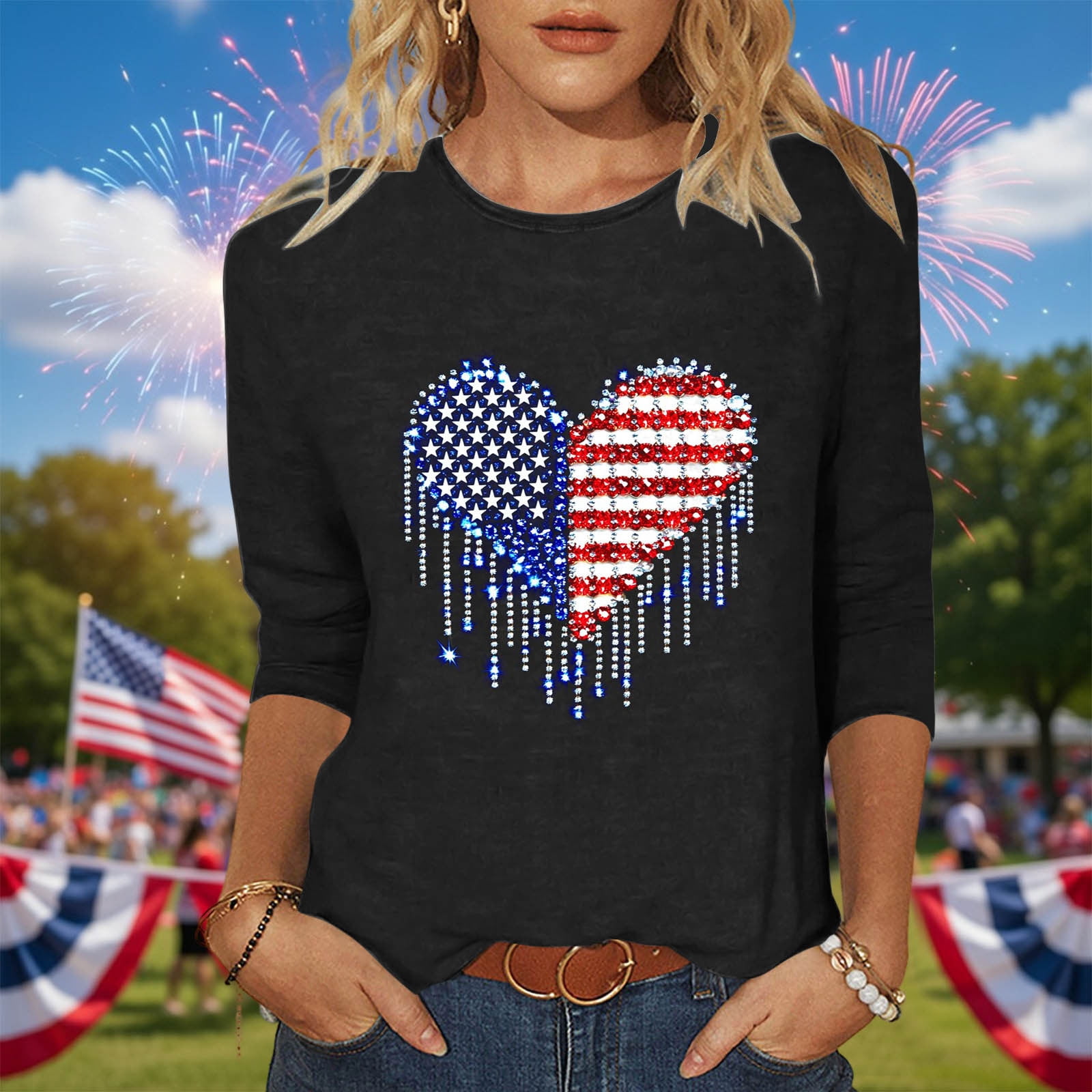 AGWOLF Womens Independence Day Tops Plus Size Patriotic Red White and ...