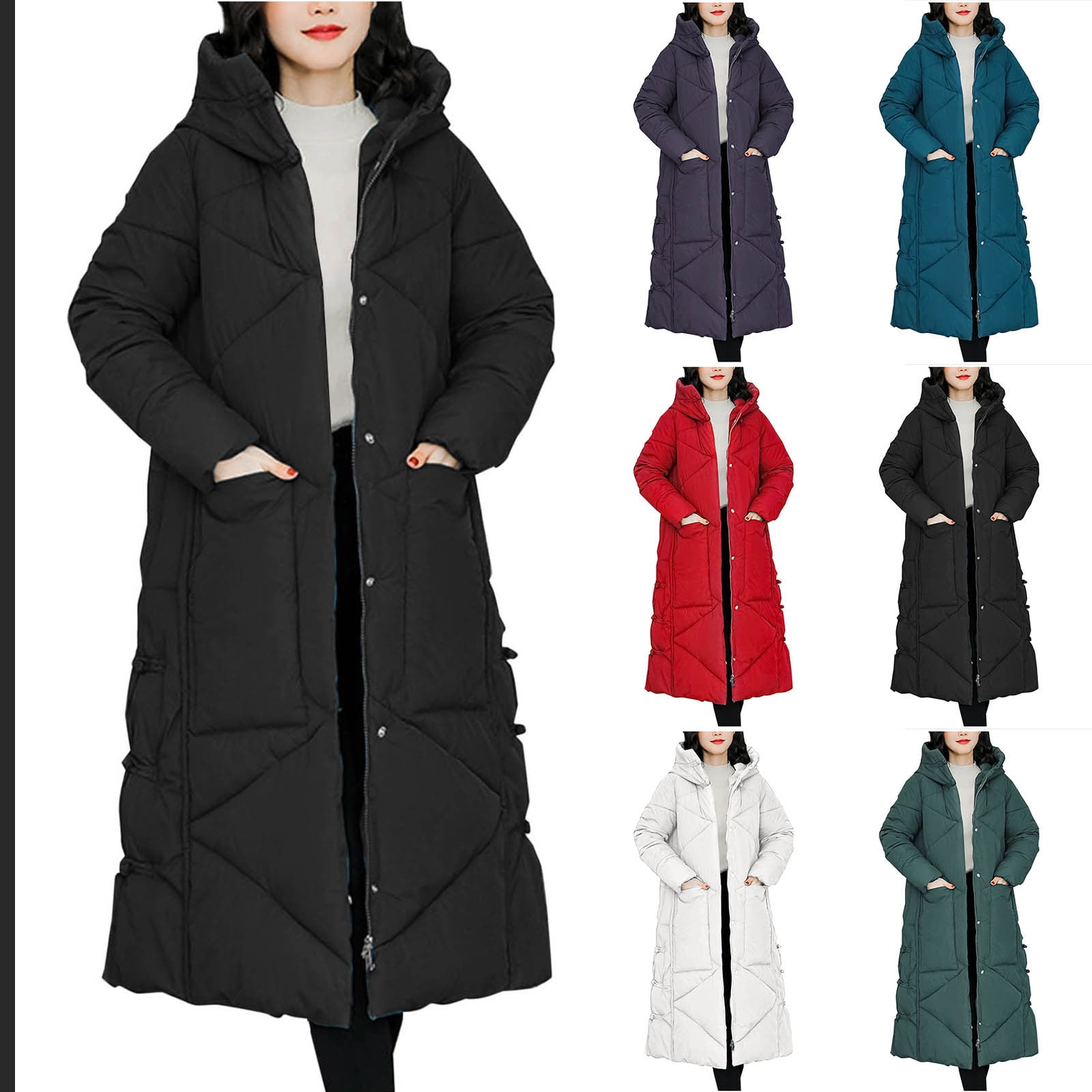 AGWOLF Womens Long Puffer Jackets Winter Coats Warm Long Sleeve Hooded ...