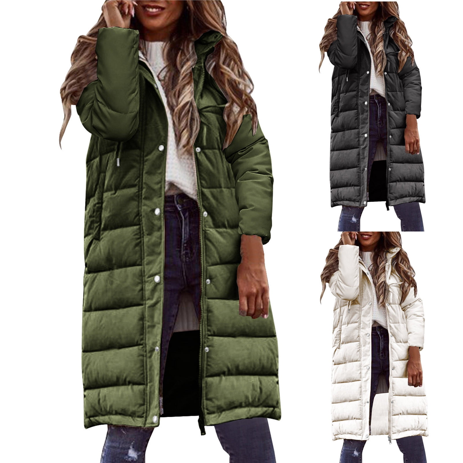 AGWOLF Womens Long Puffer Jackets with Hood Long Sleeve Winter Coats ...