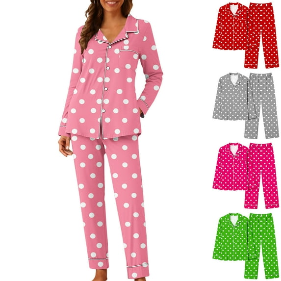 AGWOLF Womens Long Sleeve Pajama Sets with Long Pants Button Down ...