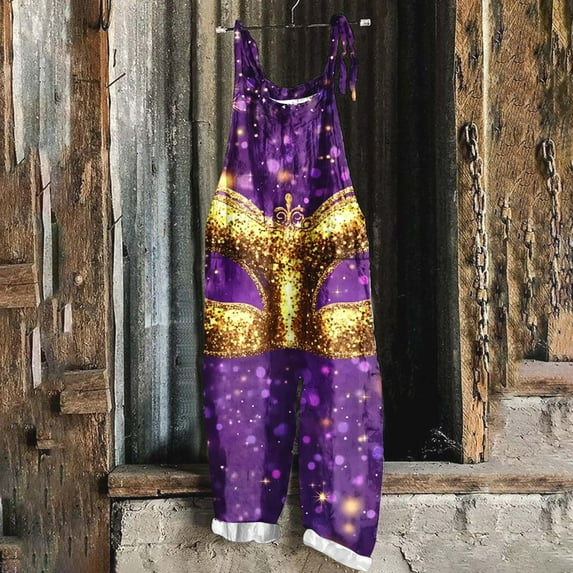 AGWOLF Womens Mardi Gras Jumpsuits Glitter Print Wide Leg Overalls ...