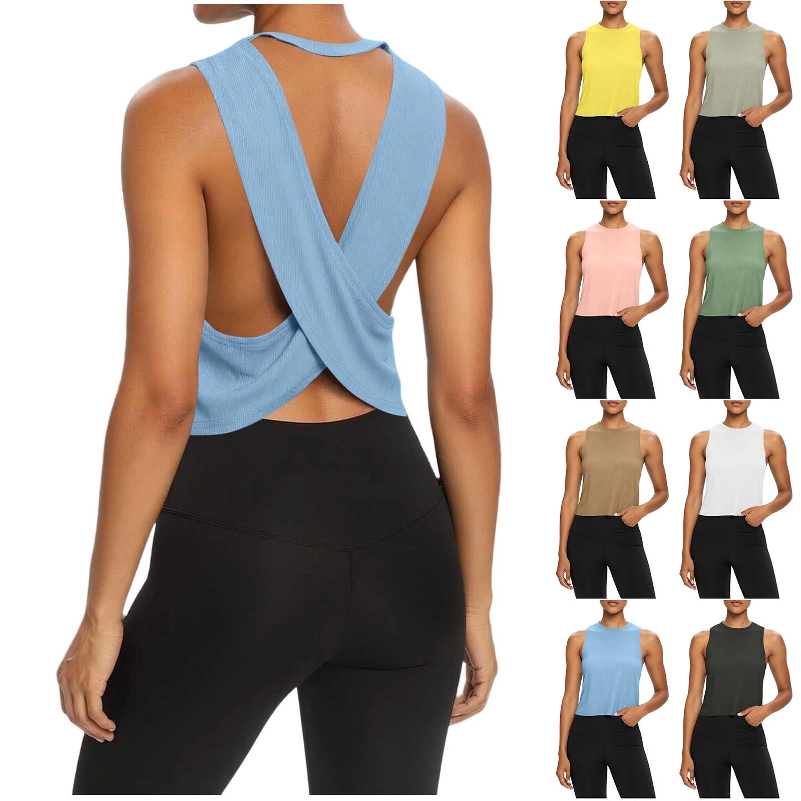 AGWOLF Womens Open Back Workout Tank Tops Fashion Criss Cross ...