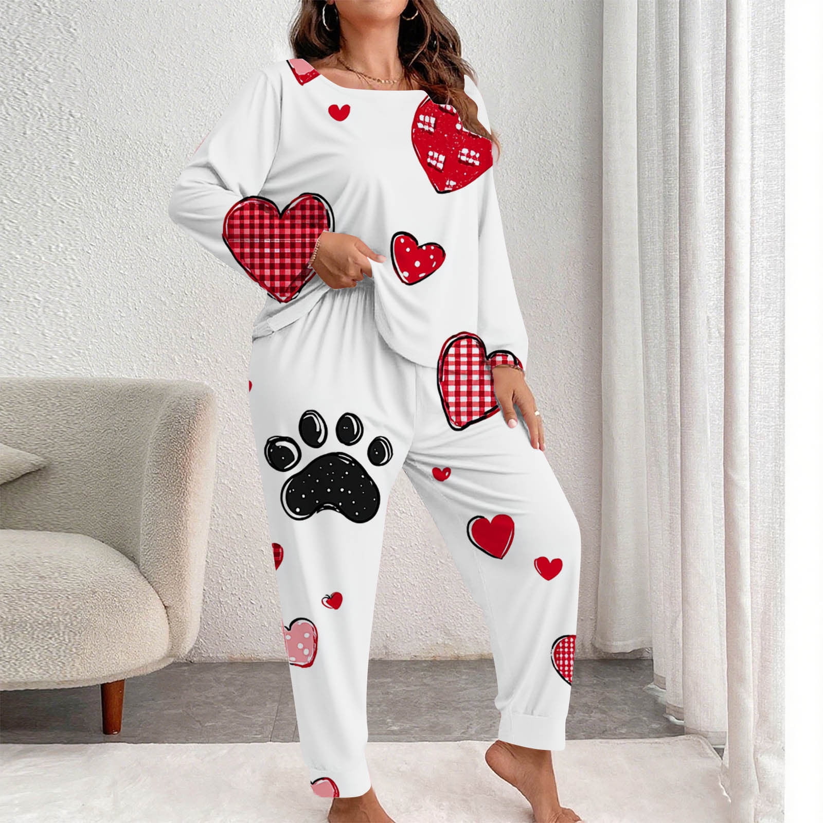 AGWOLF Womens Plus Size Pajama Sets 2 Piece Cute Cow Print Pajamas Set ...