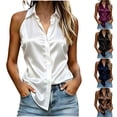 AGWOLF Womens Satin Blouse Business Casual Henley Neck Sleeveless Tank ...