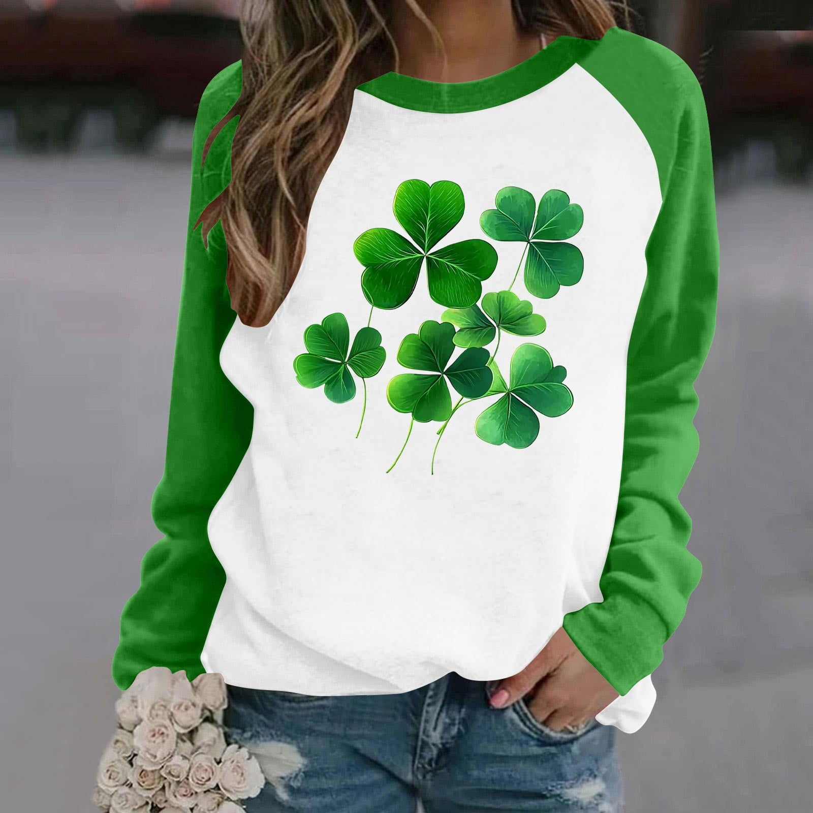 AGWOLF Womens St Patrick's Day Sweatshirts Plus Size Clover Graphic ...