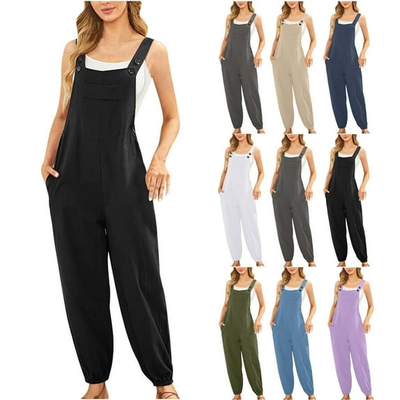 AGWOLF Womens Summer Casual Bib Overalls Baggy Adjustable Straps ...