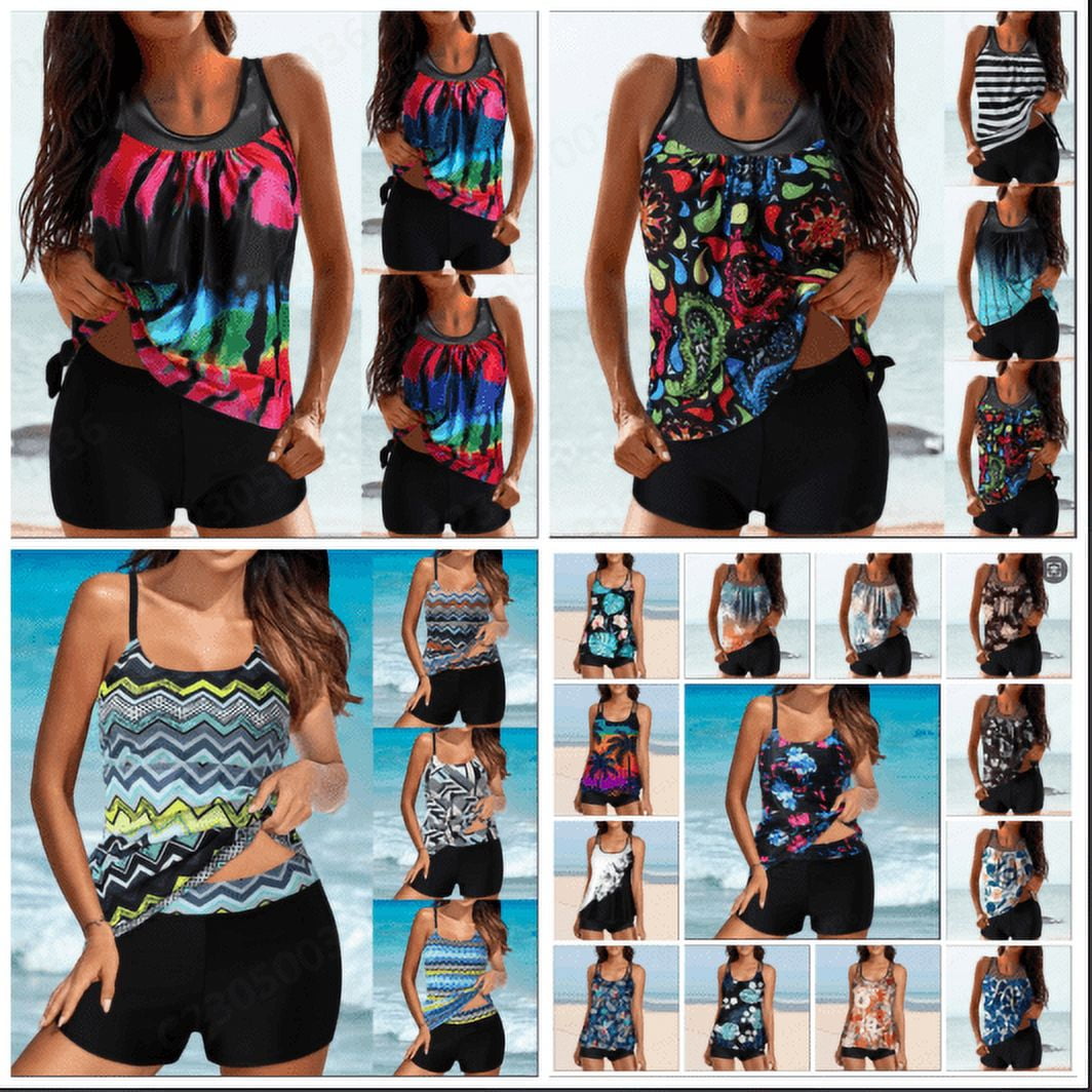AGWOLF Womens Tankini Swimsuits 2 Piece with Shorts Tummy Control High ...