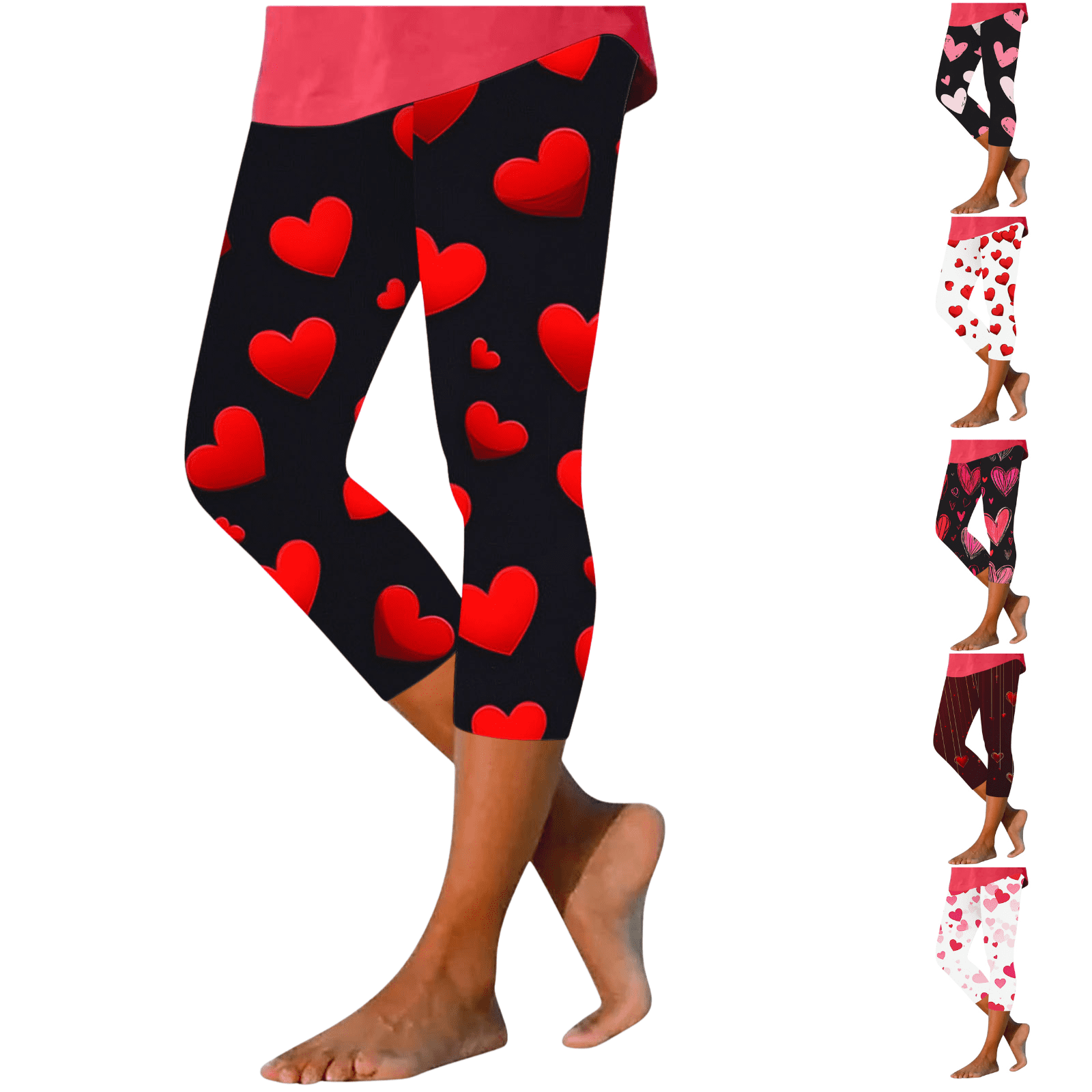 AGWOLF Yoga Capris for Women Casual Summer Heart Printed Capri Leggings ...