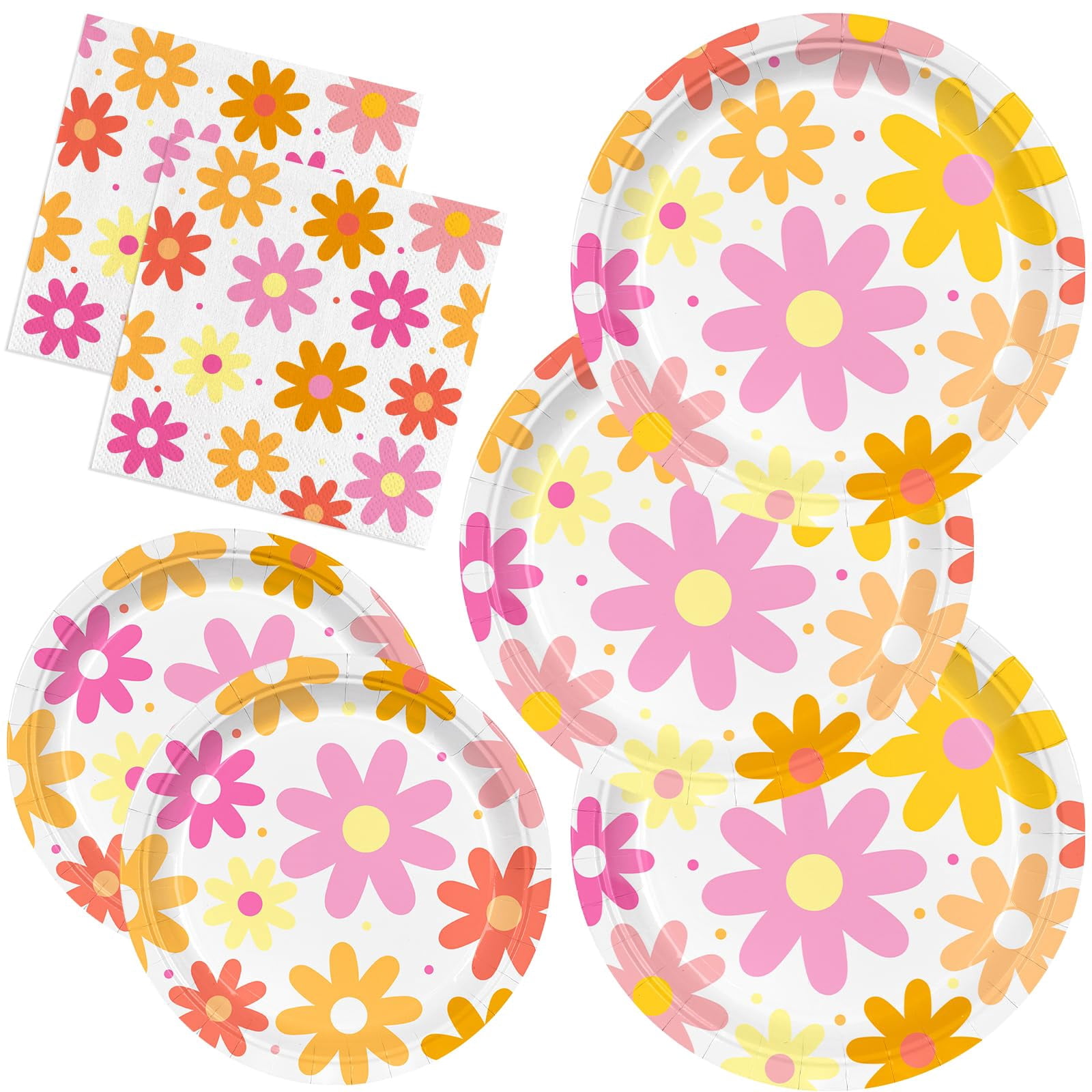 AGoooodySet 150pc Daisy Plates and Napkins Groovy Daisy Retro Boho ...