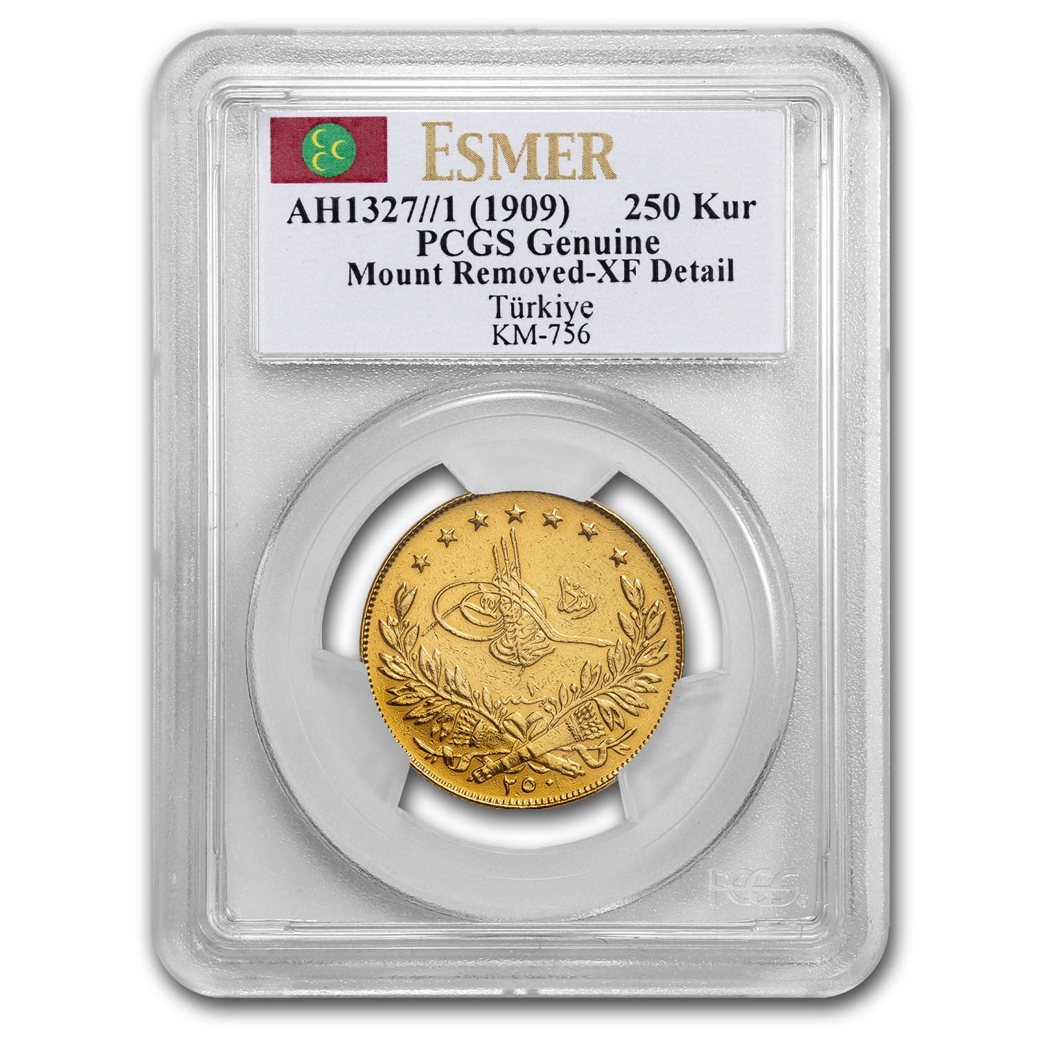 AH 1327/1 (1909) Turkey Gold 250 Kurush XF Details PCGS - Walmart.com