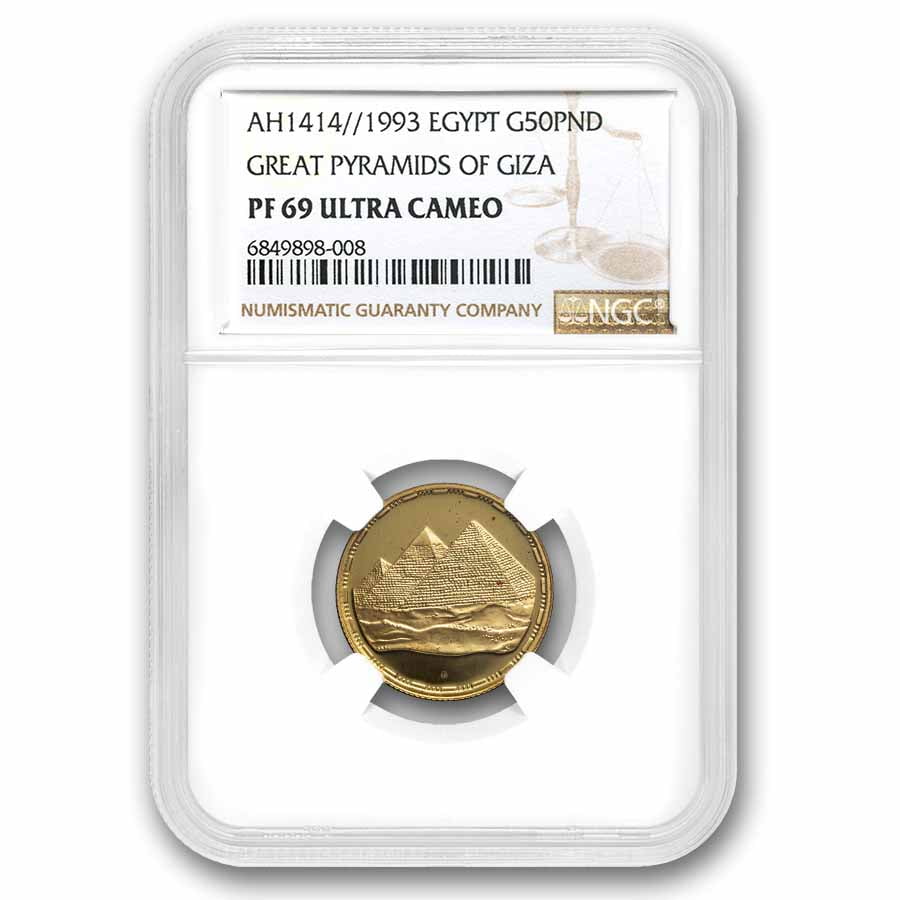 AH/1414/1993 Egypt Proof Gold 50 Pounds Giza Pyramids PF-69 NGC ...
