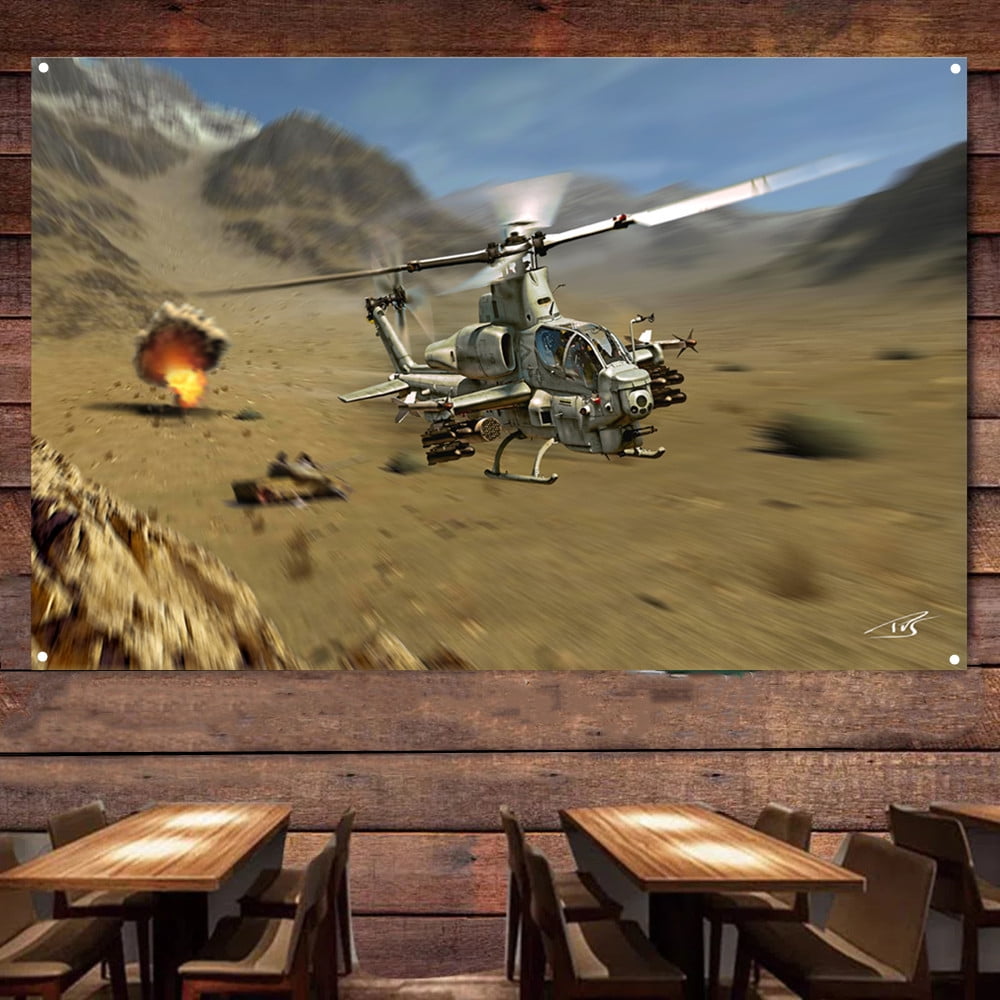 AH-1Z Viper Attack Helicopter Banner Wall Art - 38" x 57" Aviation ...